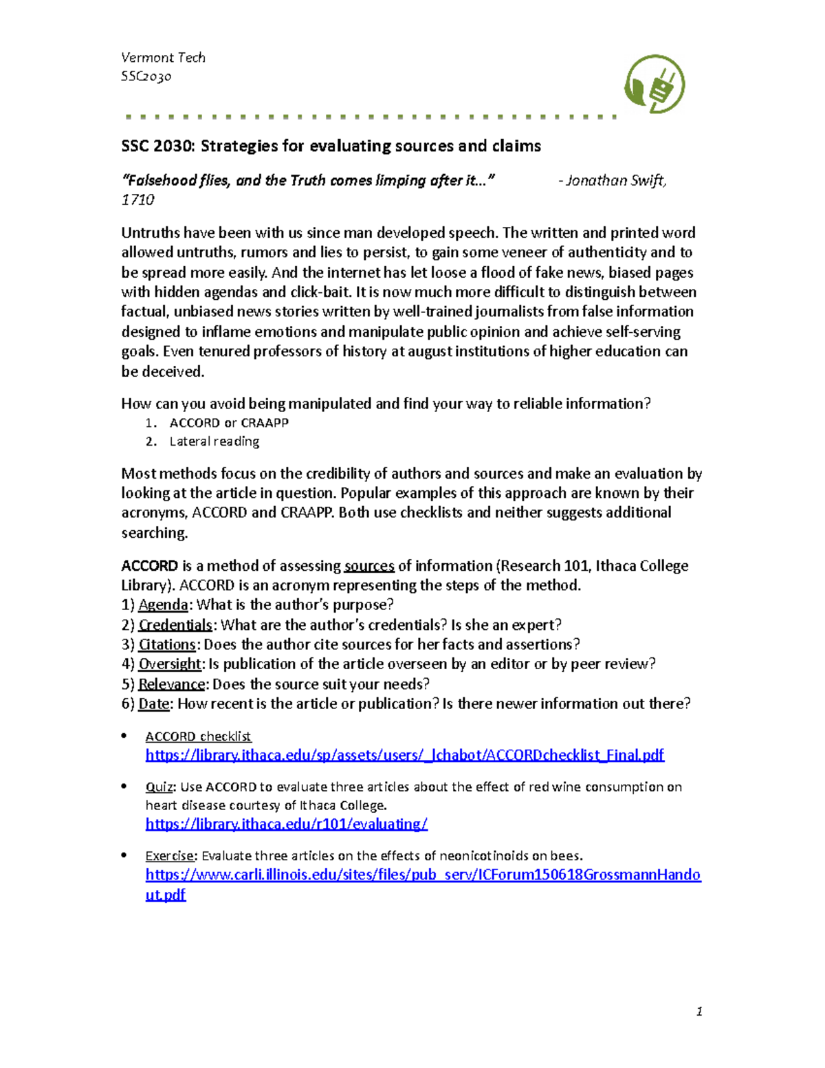 Ssc2030 evaluating sources and claims - SSC SSC 2030: Strategies for ...