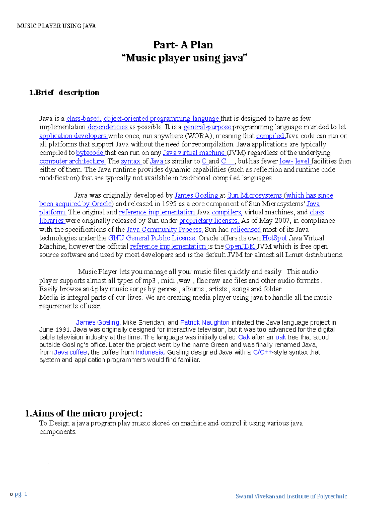 Advance java Microproject - Part- A Plan “Music player using java” 1 ...
