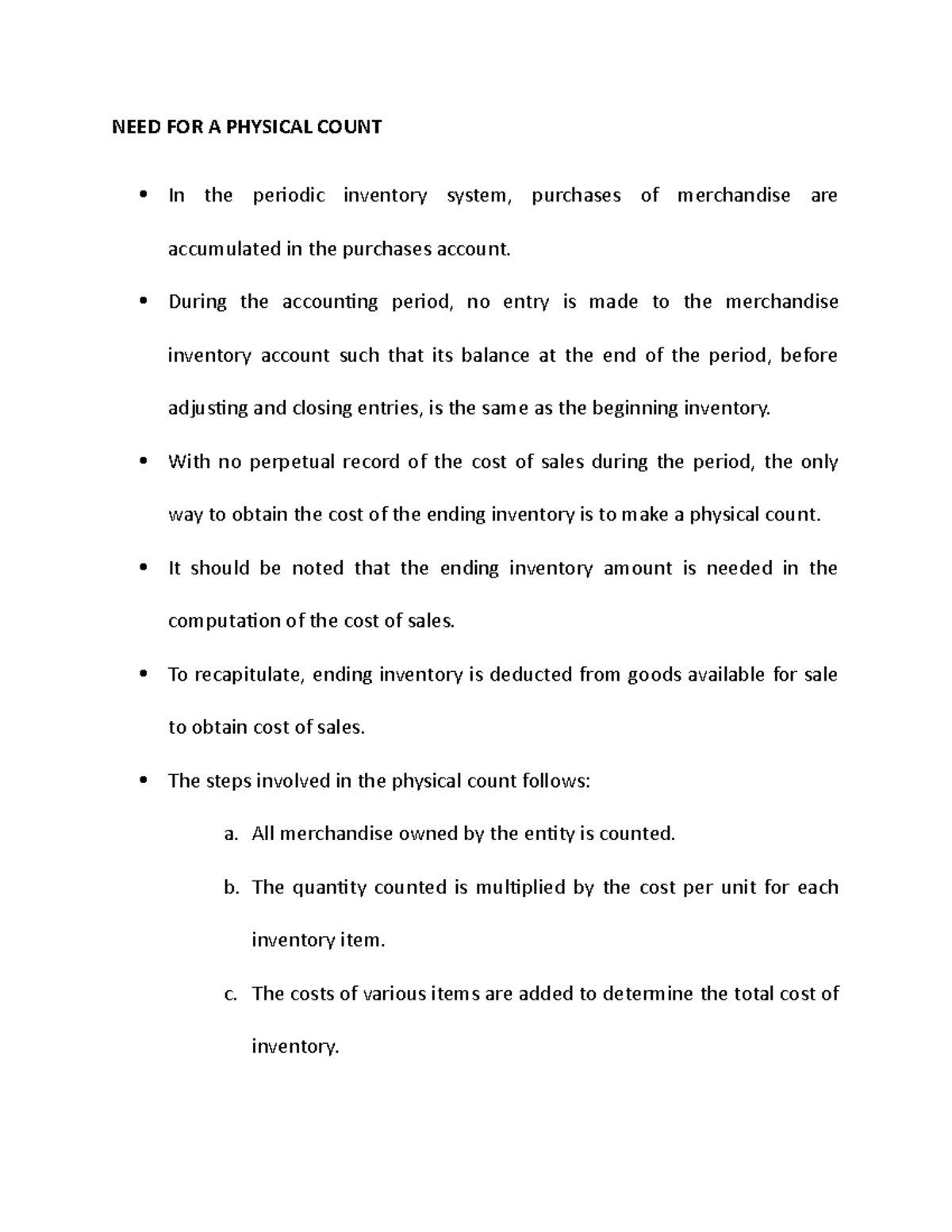 Physical Count OF Inventories - NEED FOR A PHYSICAL COUNT In the ...