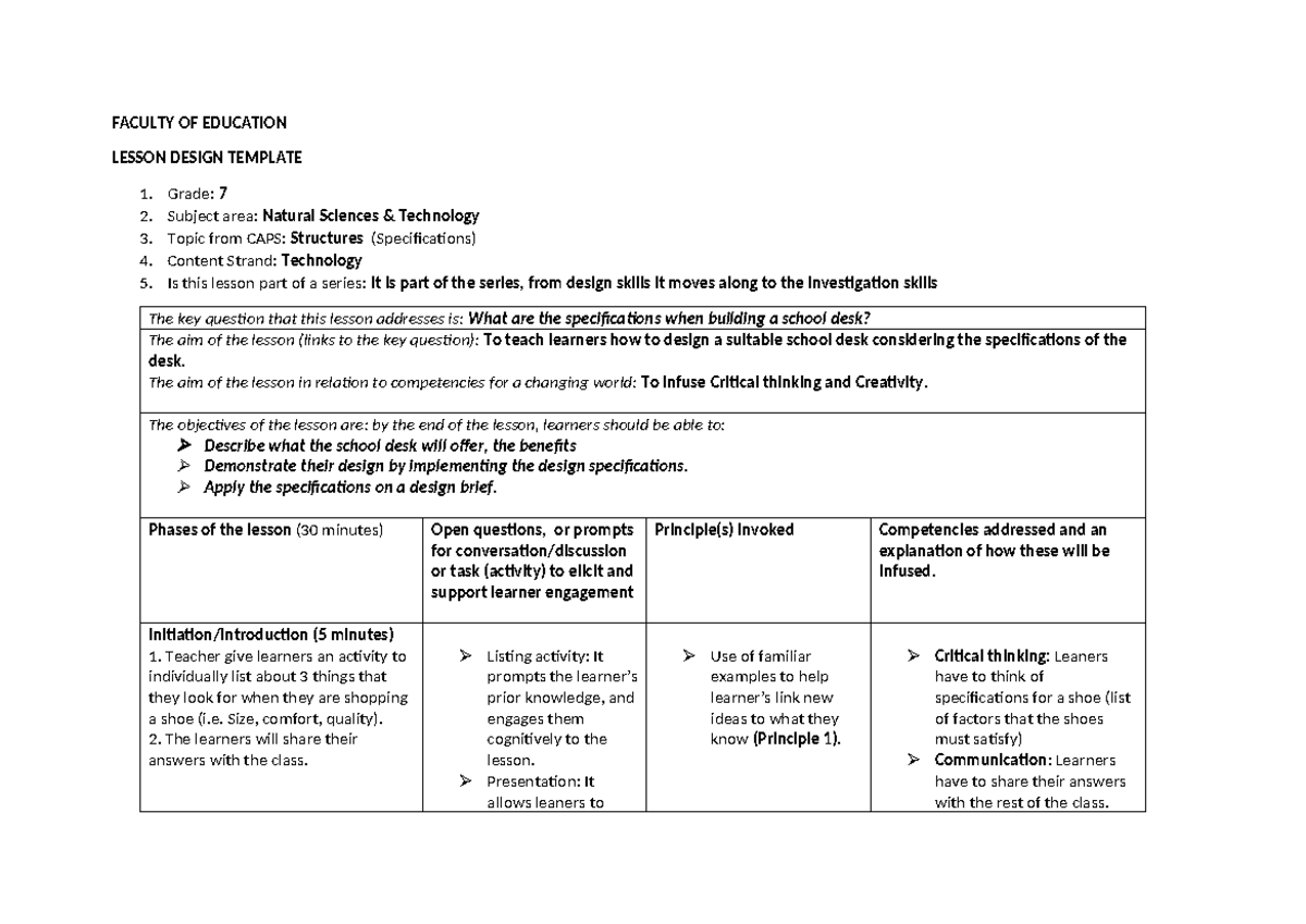 Lesson Plan for NS - It's useful when you are doing your practical ...