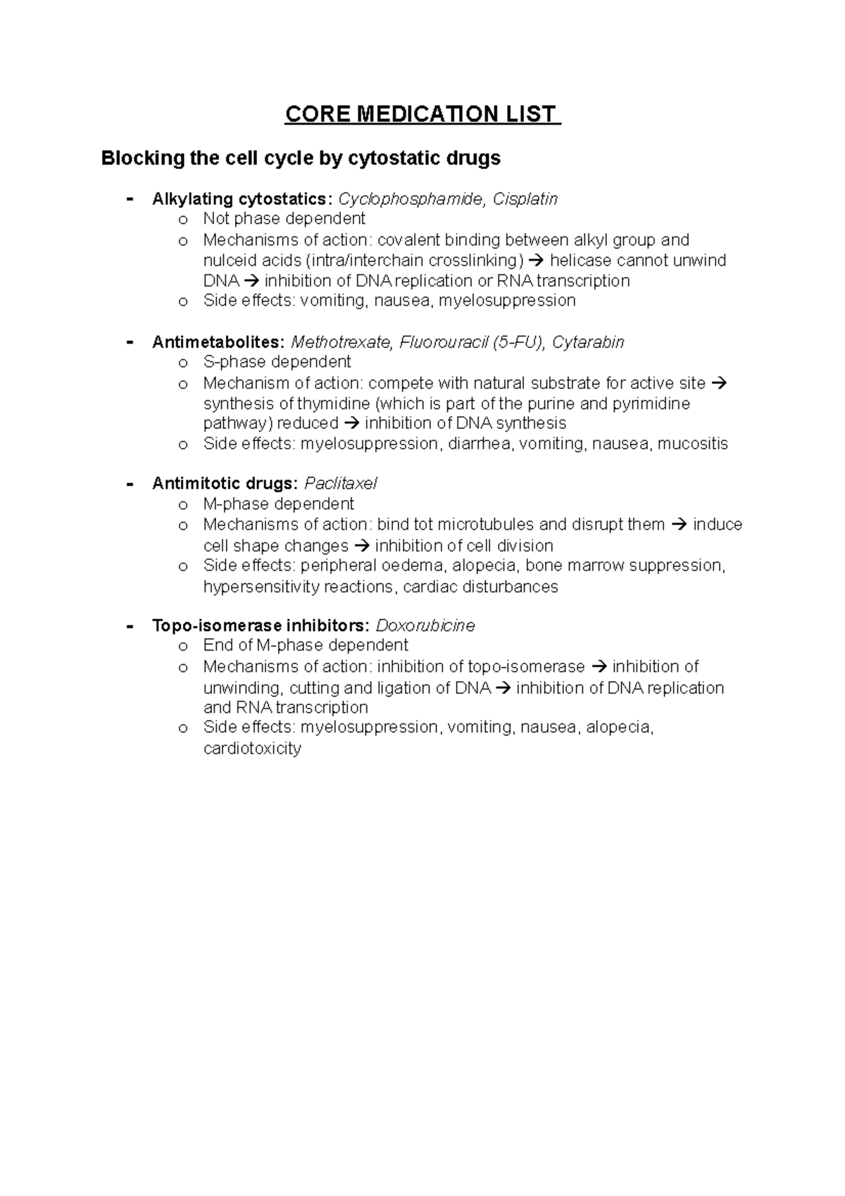 Core medication list uitgewerkt - CORE MEDICATION LIST Blocking the ...