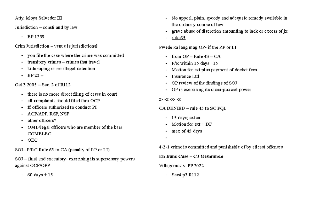 Dean Moya - Lecture 1 - Map of Crim Proceedings - Atty. Moya Salvador ...