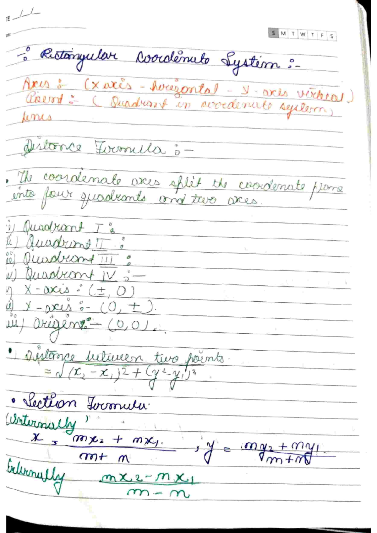 Maths Notes WEEK 2 40 4 41 - TE SMTWTFS Rictanyular coordinate Axes ...
