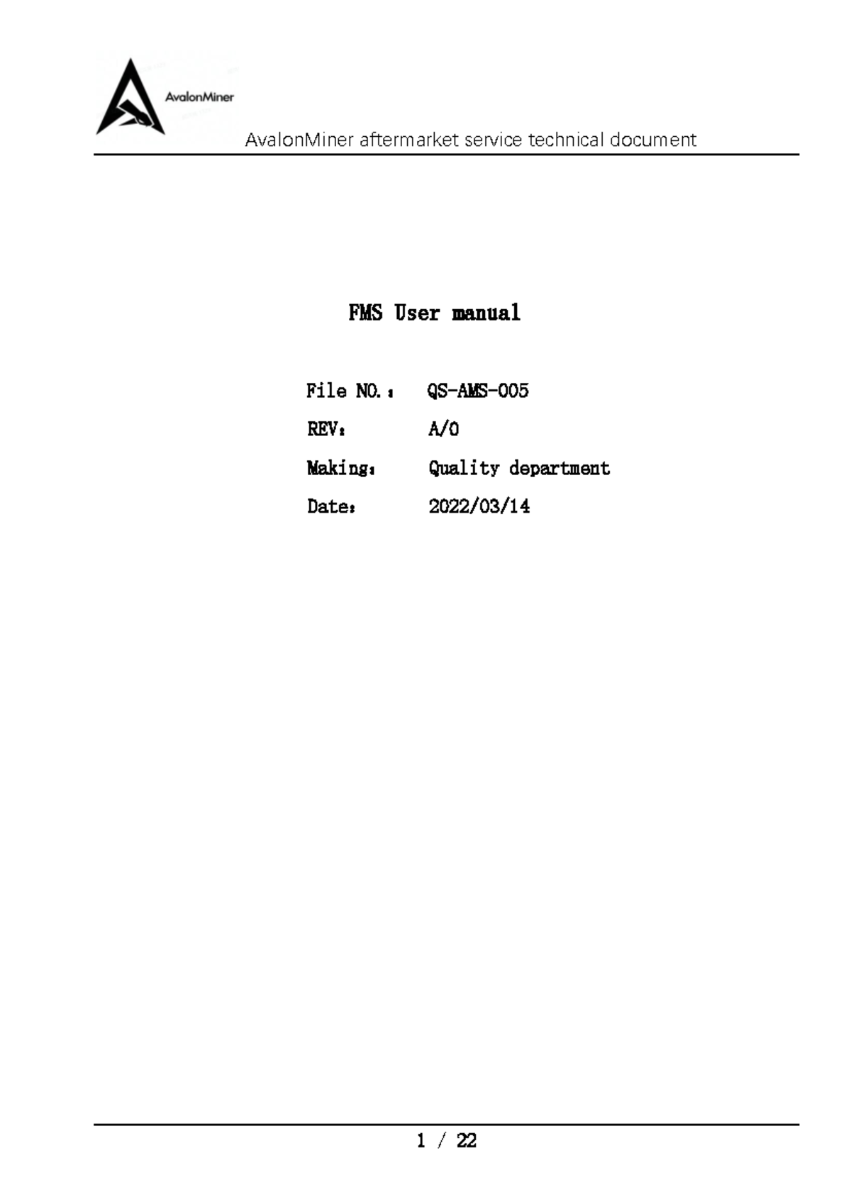 Avolon user manual - good - AvalonMiner aftermarket service technical document FMS User manual ...