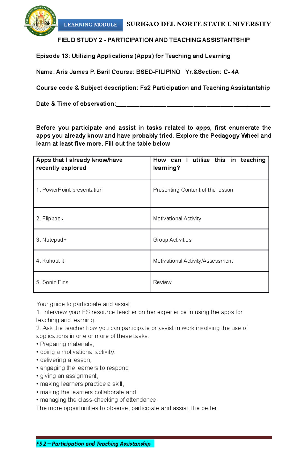 Worksheet FS-2-EP - Fs 2 Activity ep.12 - FIELD STUDY 2 - PARTICIPATION ...