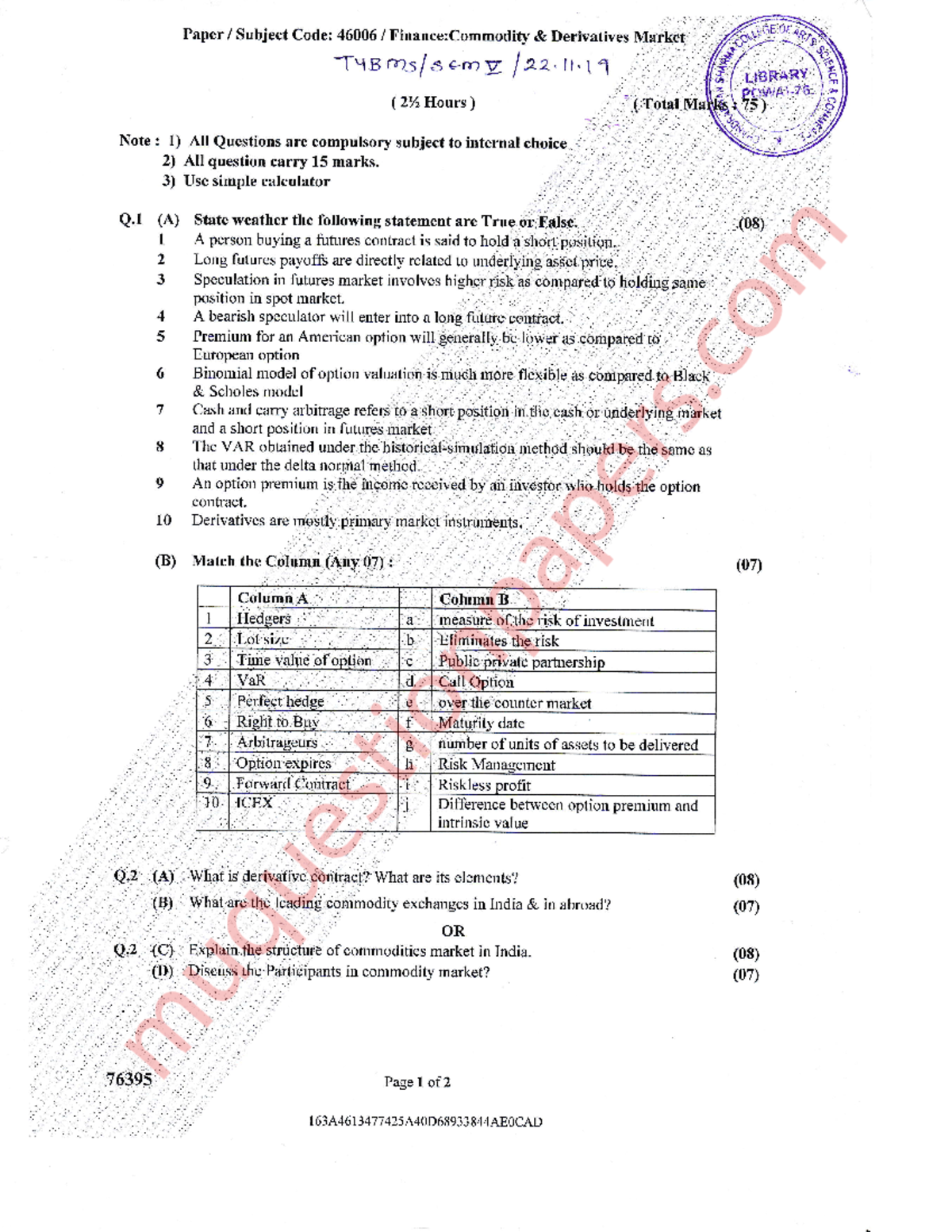 Tybms SEM5 CDM NOV19 - .ji-,,"i Paper / subject code: 46006 / Finance ...