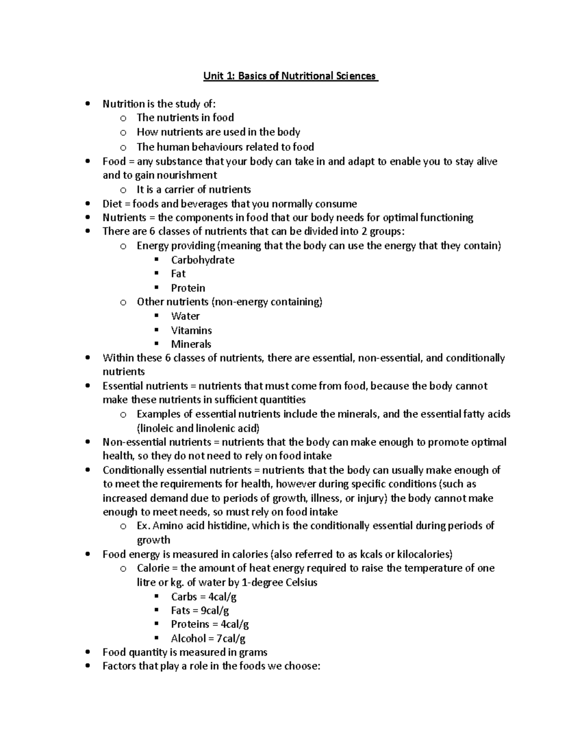 Unit 1 - Food Facts and Fallacies unit 1 notes - Unit 1: Basics of ...