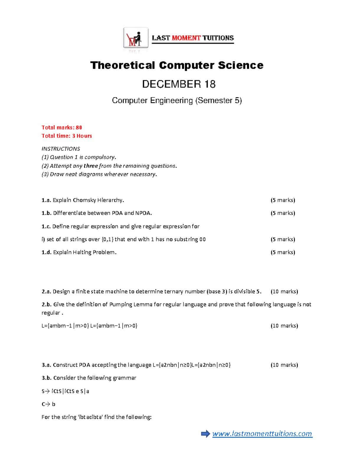 TCS DEC 18 - Ddhj sjsj - lastmomenttuitions Theoretical Computer Science DECEMBER 18 Computer ...
