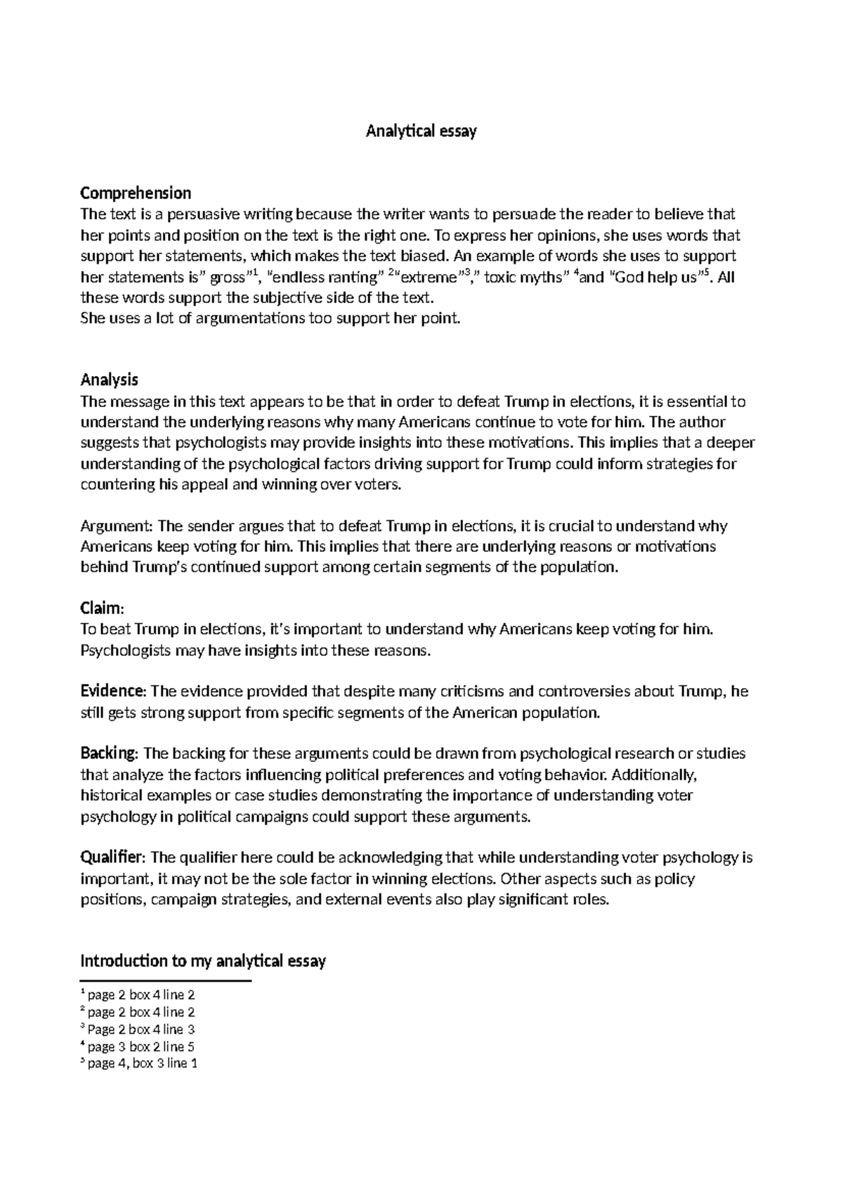 Analytical essay - Analytical essay Comprehension The text is a ...