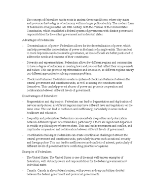 Federalism notes 3 - Types of Federalism: There are several different ...