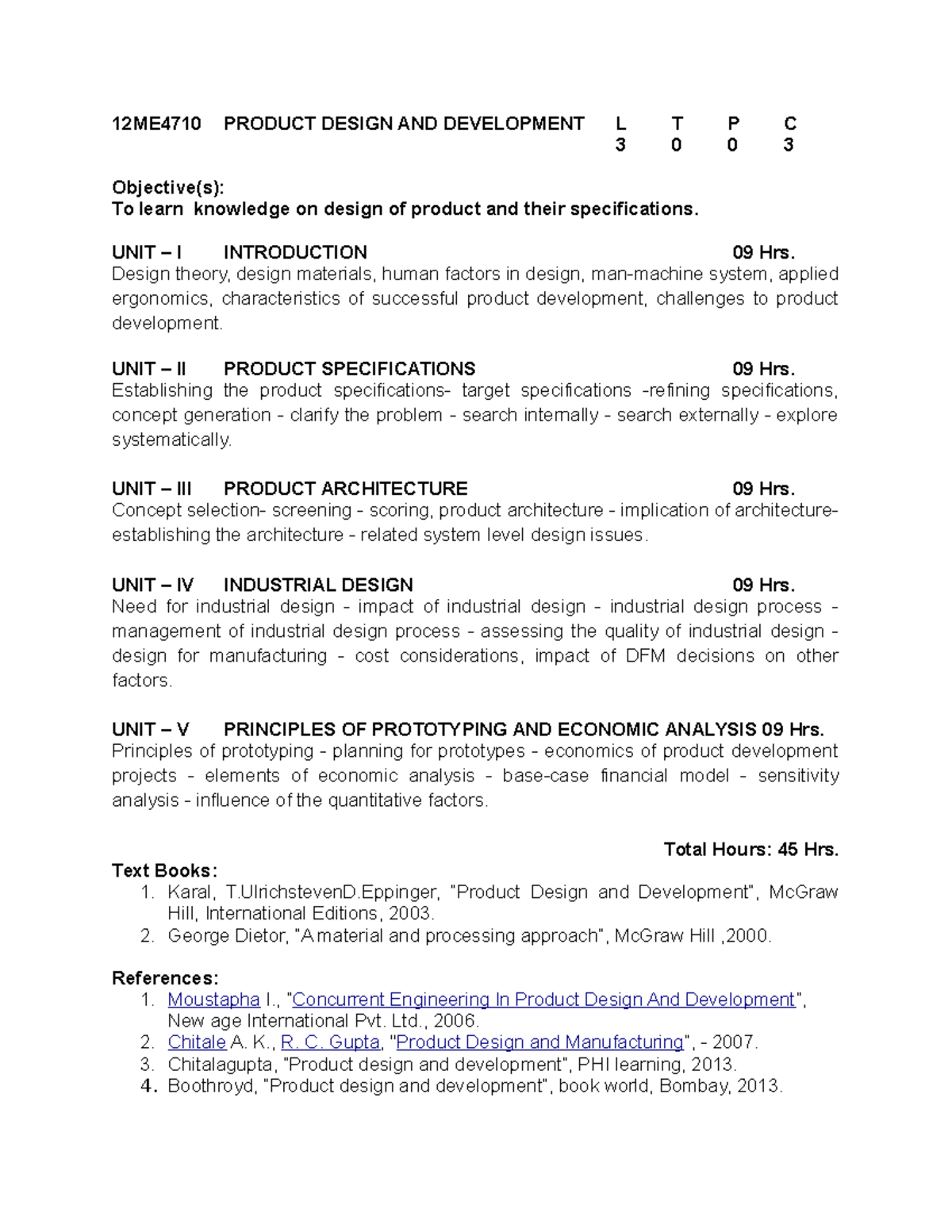 Pd notes - 12ME4710 PRODUCT DESIGN AND DEVELOPMENT L 3 T 0 P 0 C 3 ...