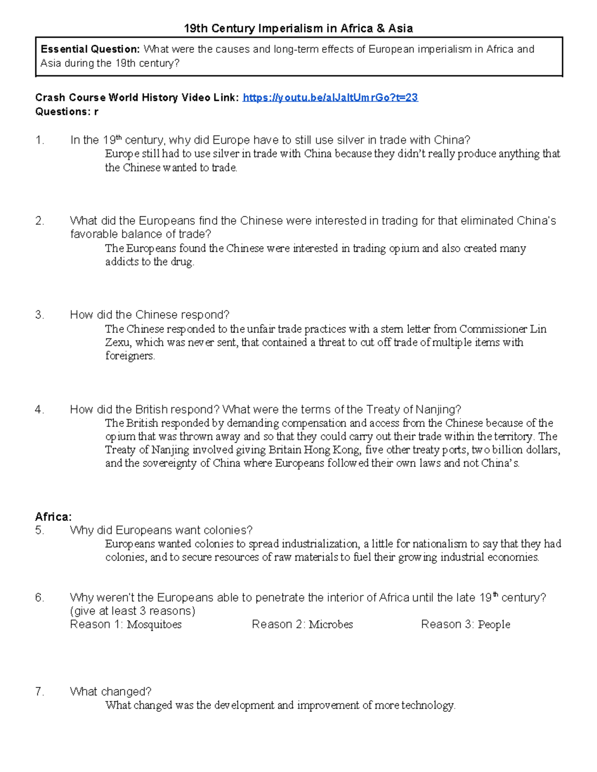 Imperialism in Africa & Asia VIdeo Guide - 19th Century Imperialism in ...