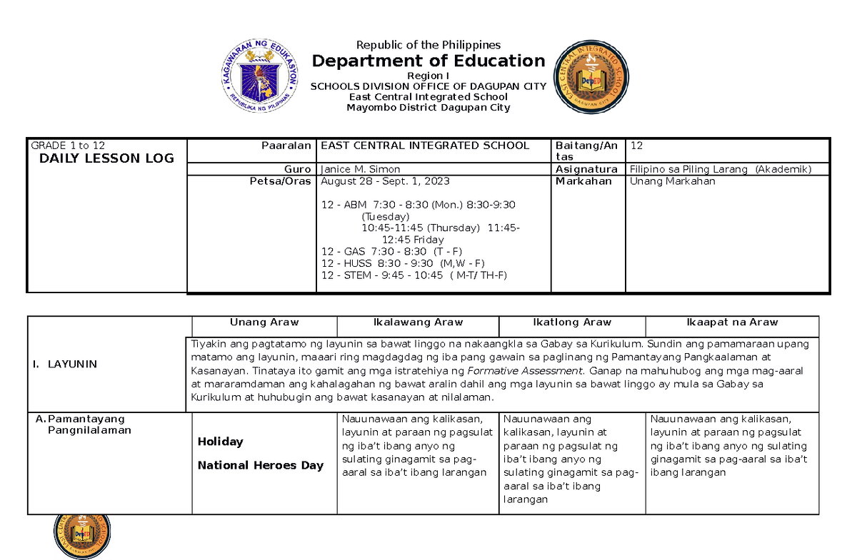 1st week Piling Larang Akad - Department of Education Region I SCHOOLS ...