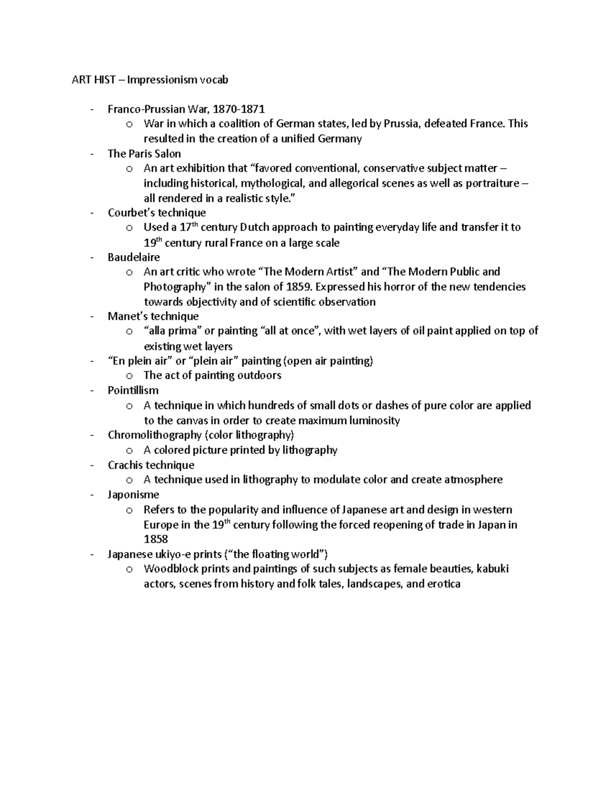 ART HIST - impressionism vocab - ART HIST – Impressionism vocab Franco ...