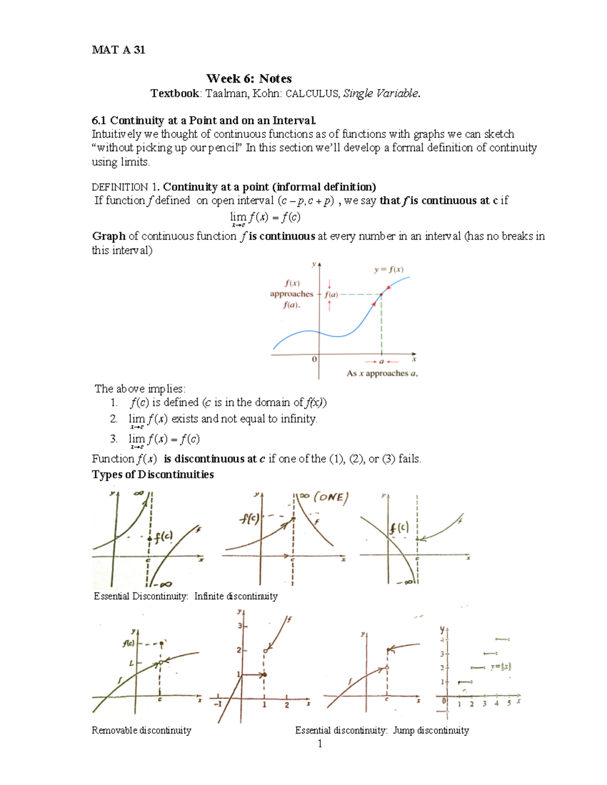 A31 W6 Notes - MAT A 31 Week 6: Notes Textbook: Taalman, Kohn: CALCULUS ...