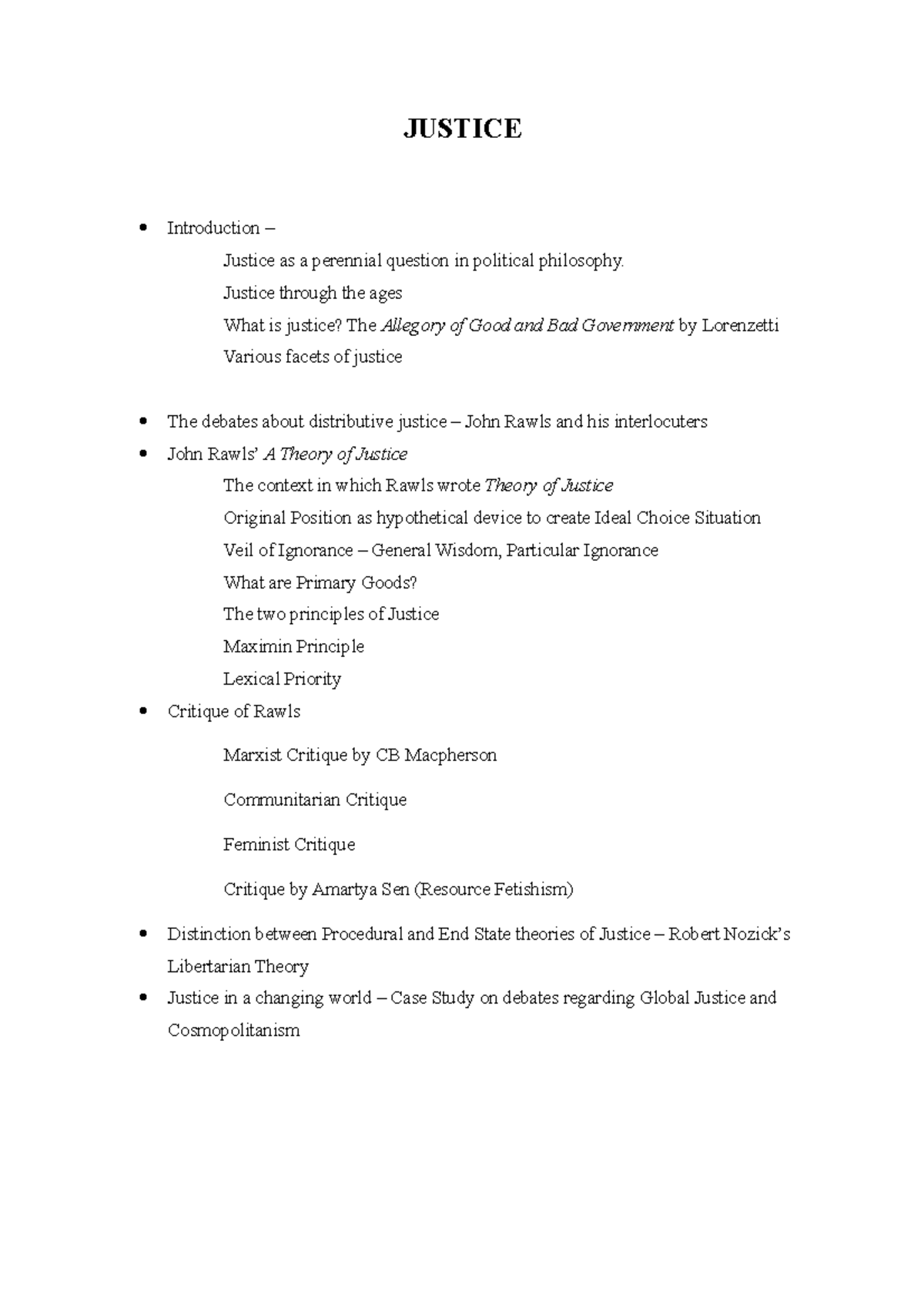 Justice Total - notes - JUSTICE Introduction – Justice as a perennial ...