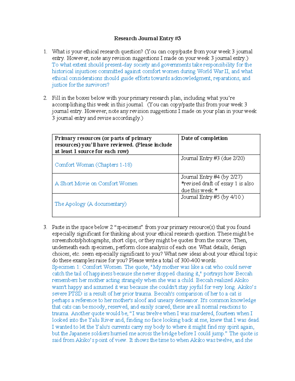 1302 Research Journal Entry #3 - Research Journal Entry # What is your ...