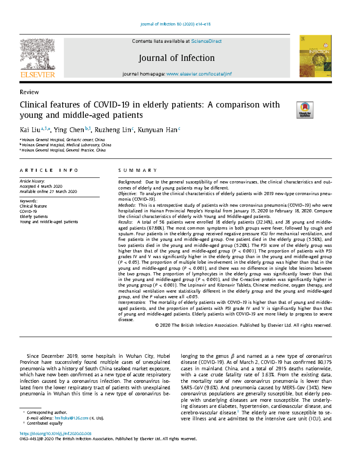 Artículo 4 - aaaa - Journal of Infection 80 (2020) e14–e Contents lists ...