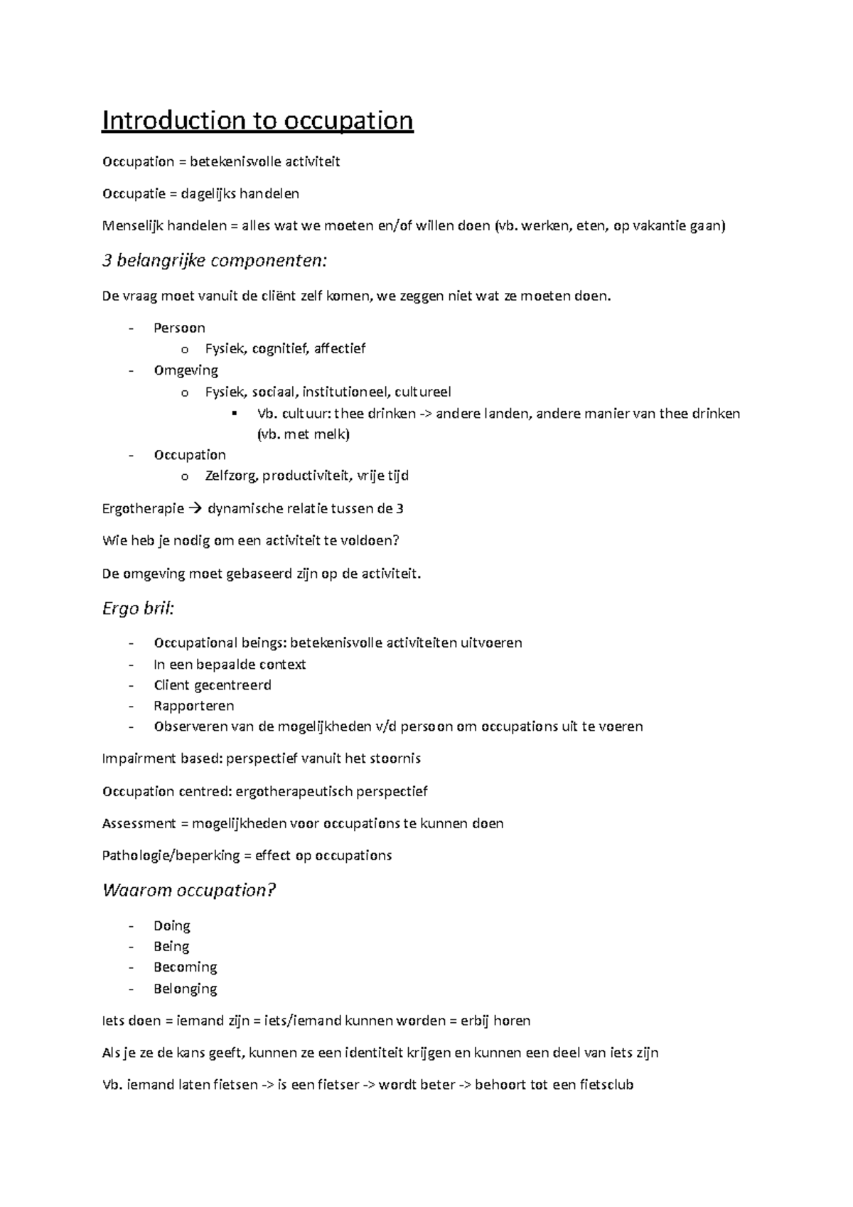 Introduction to occupation (samenvatting) - Introduction to occupation ...