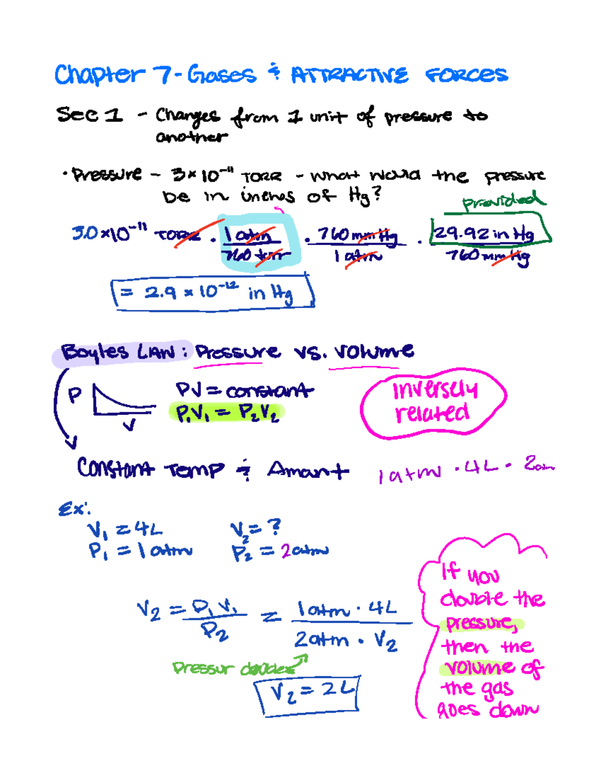 Chem Review Ch 7 - Chapter 7 Gases ATTRACTIVE forces see I Changes from ...