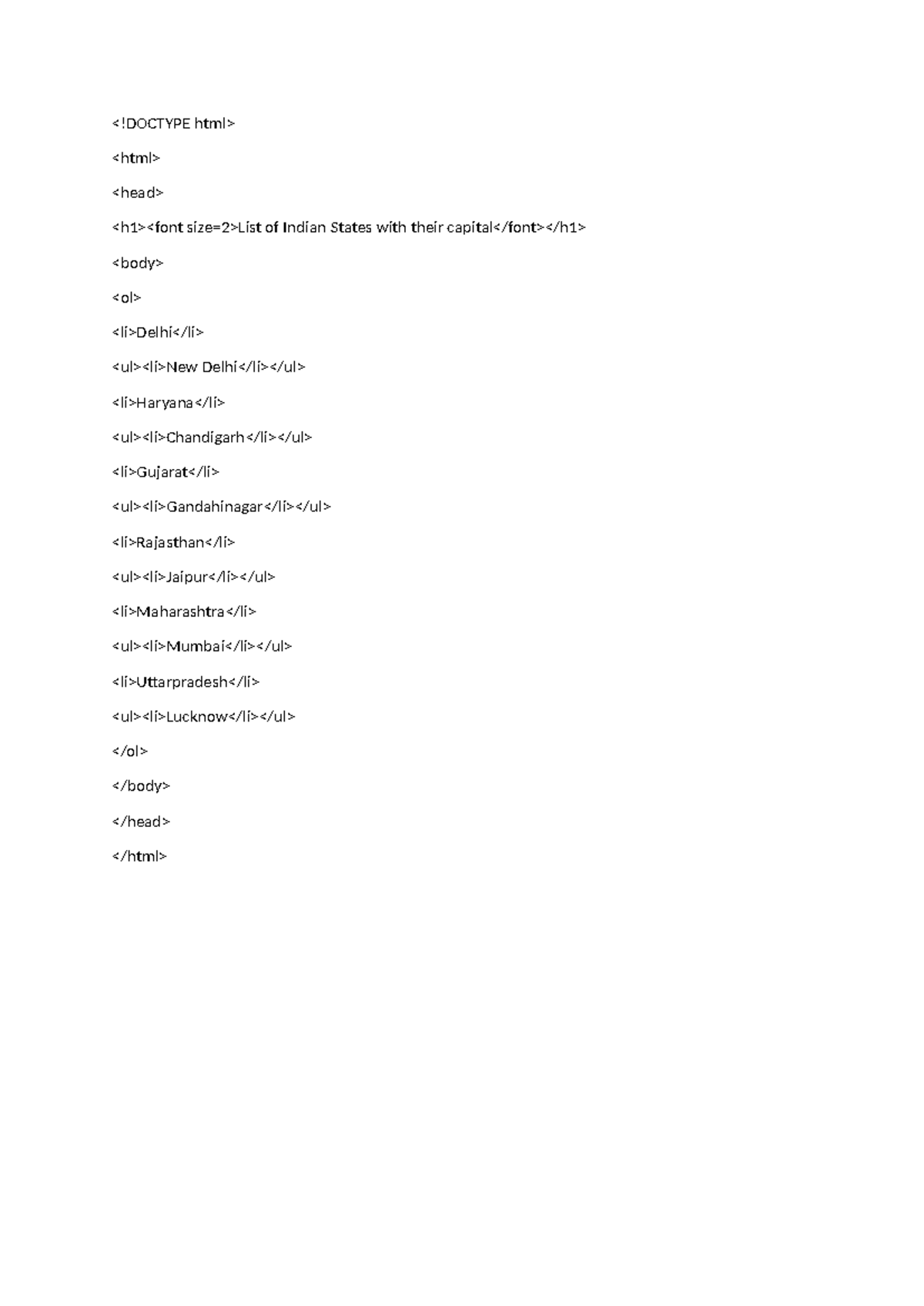 HTML Program - ASSIGNMENT 1 html - List of - Studocu