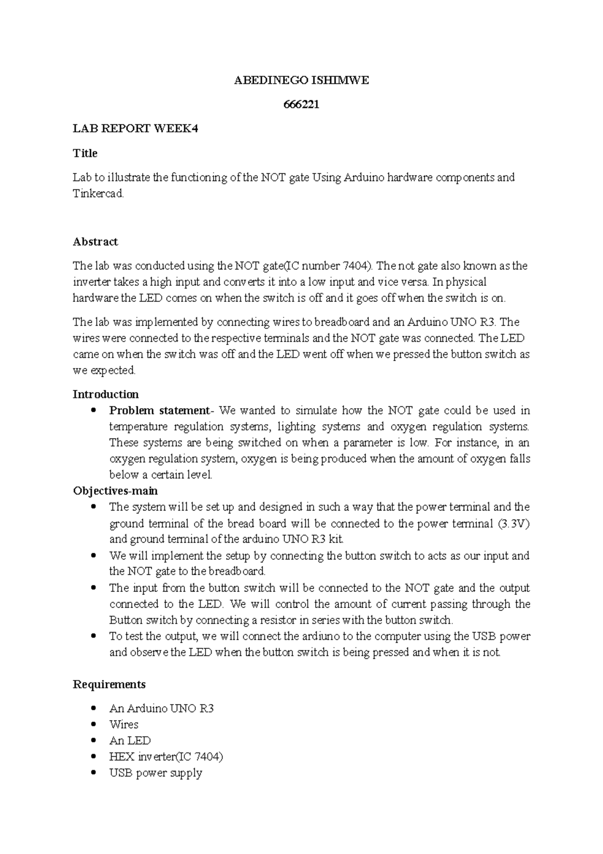 LAB Report WEEK4-666221 - ABEDINEGO ISHIMWE 666221 LAB REPORT WEEK Title Lab to illustrate the ...