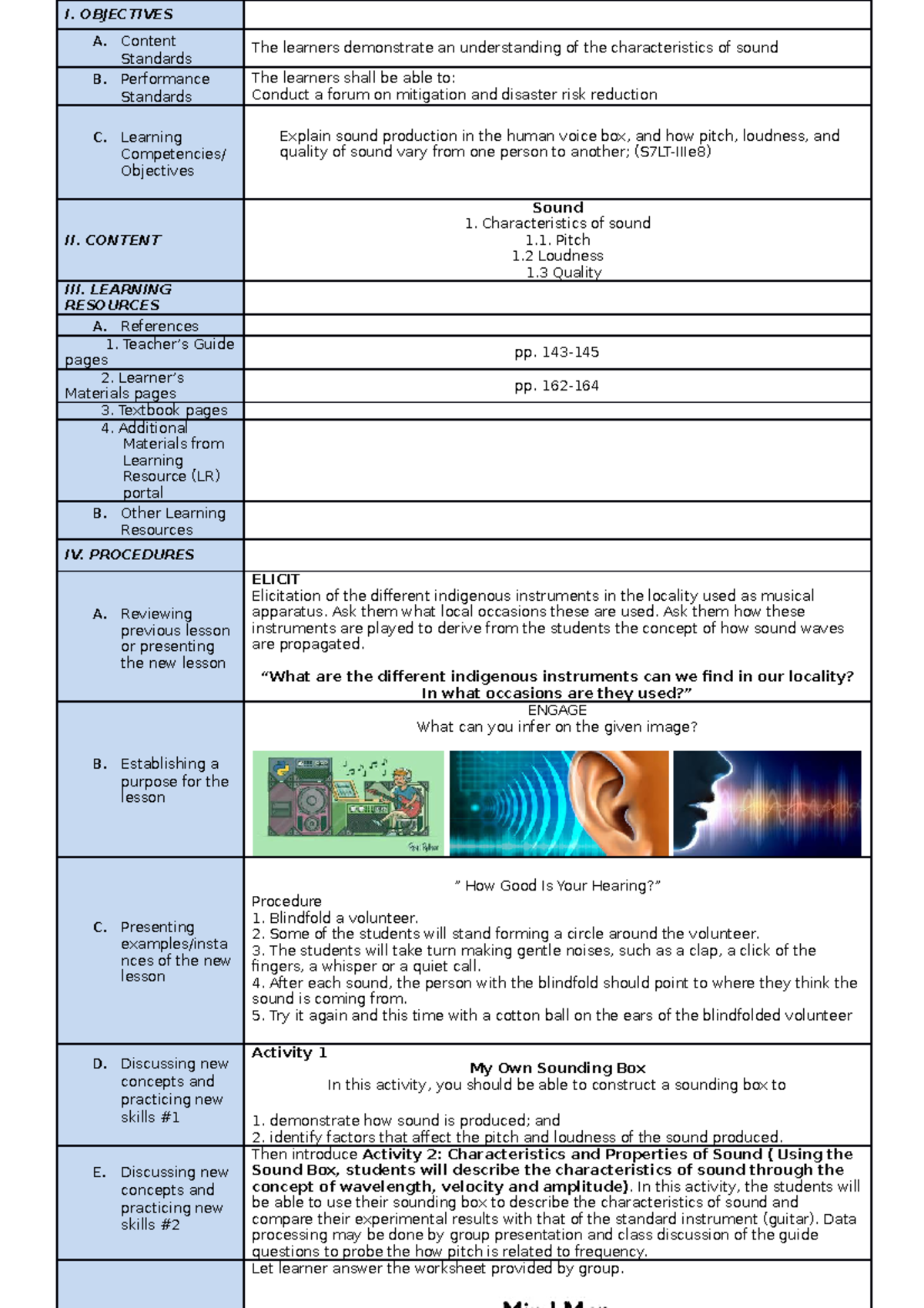 Sound dll - DLL- Science 7 june3-7 - I. OBJECTIVES A. Content Standards ...