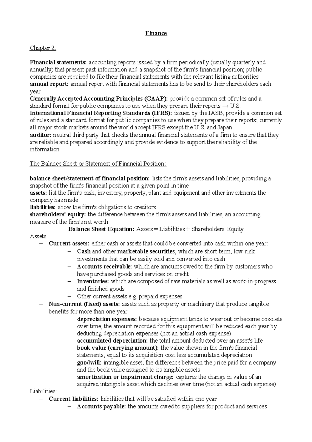 Finance Chapter 2 - Finance Chapter 2: Financial statements: accounting ...