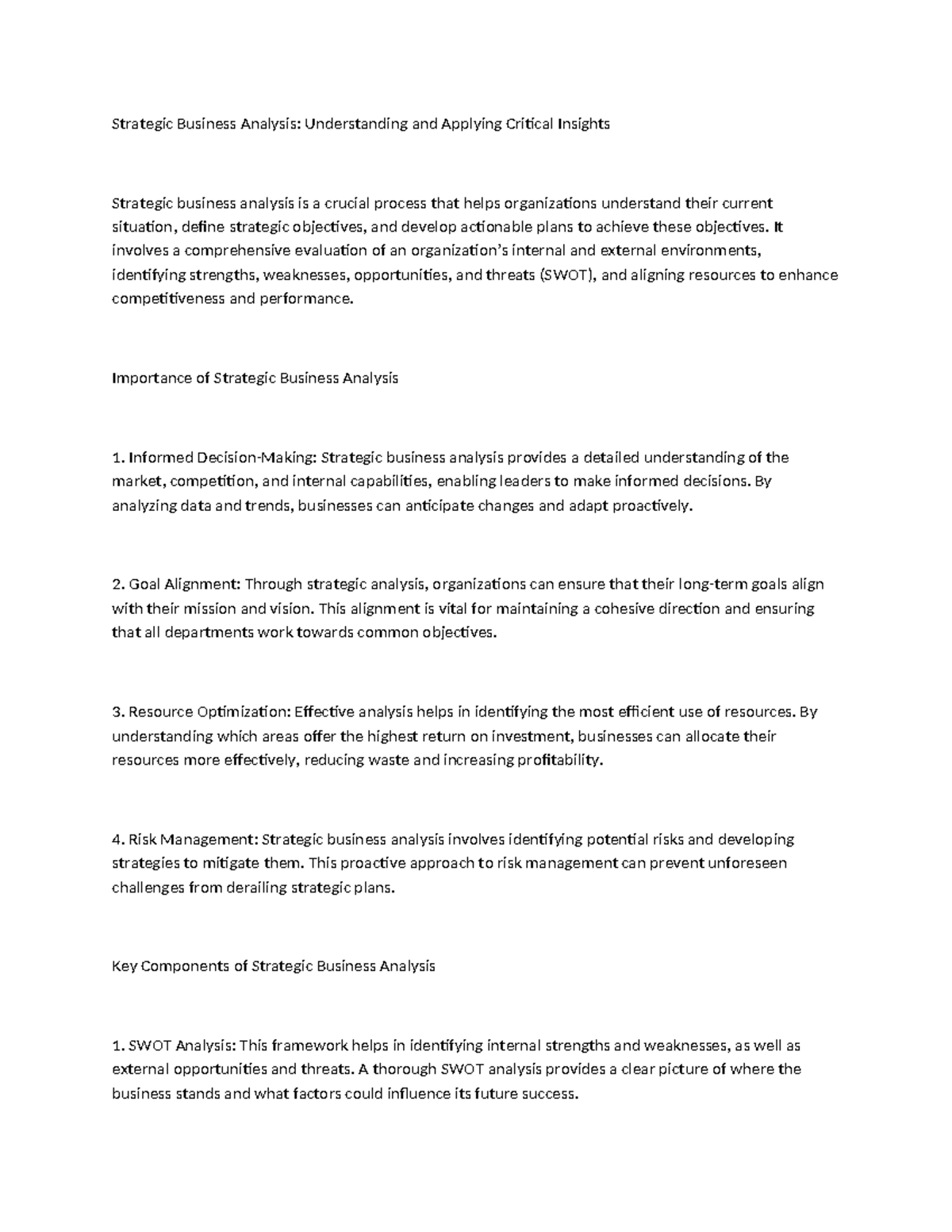 Strategic Business Analysis - It involves a comprehensive evaluation of ...