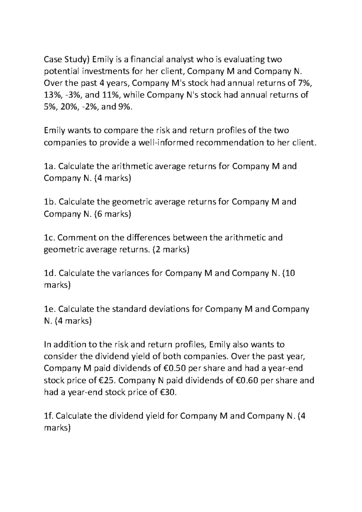 Case Study - Lecture 7-8 practice questions - Case Study) Emily is a ...
