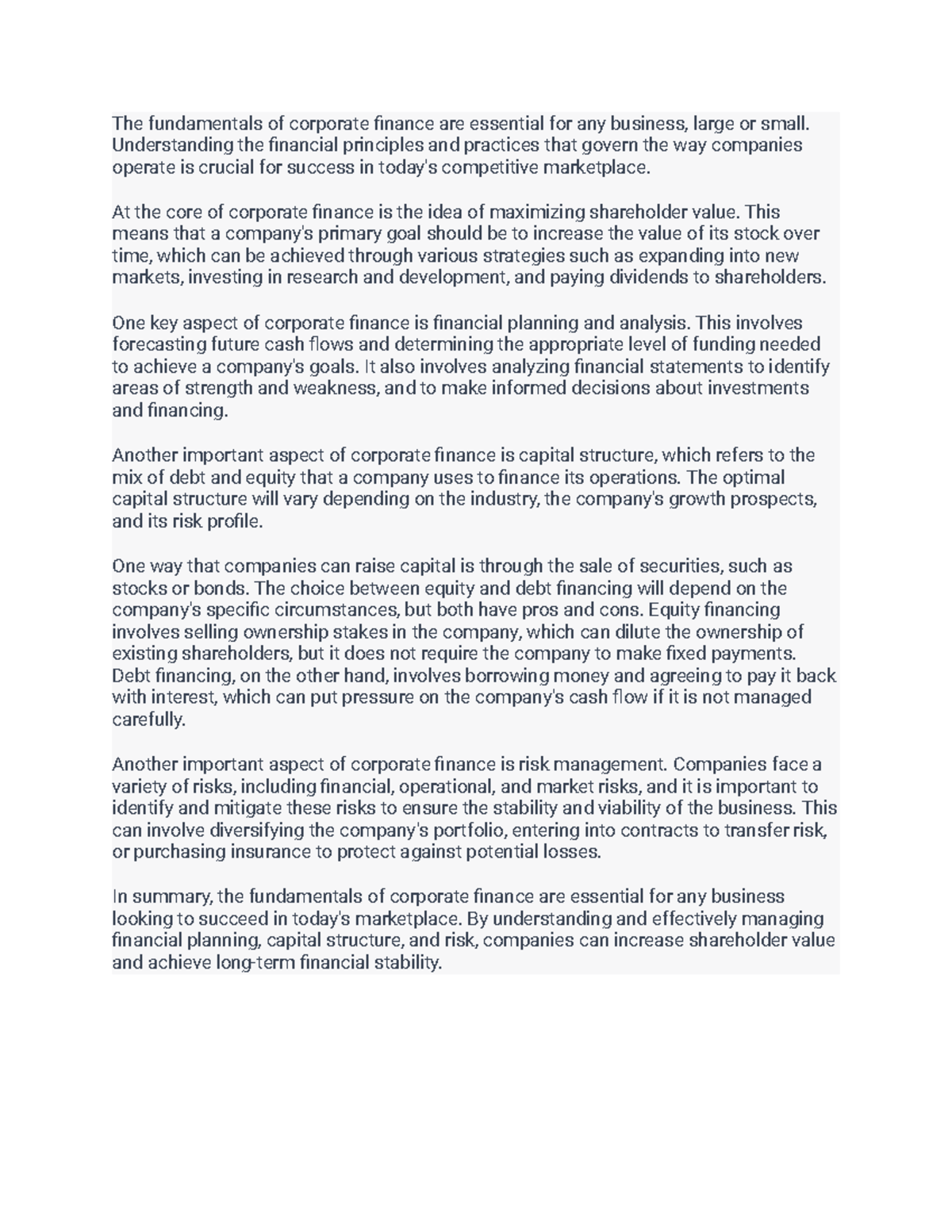 Final paper- Fundamentals Of Corp Finance - The fundamentals of ... Final paper- Fundamentals Of Corp Finance - The fundamentals of ...