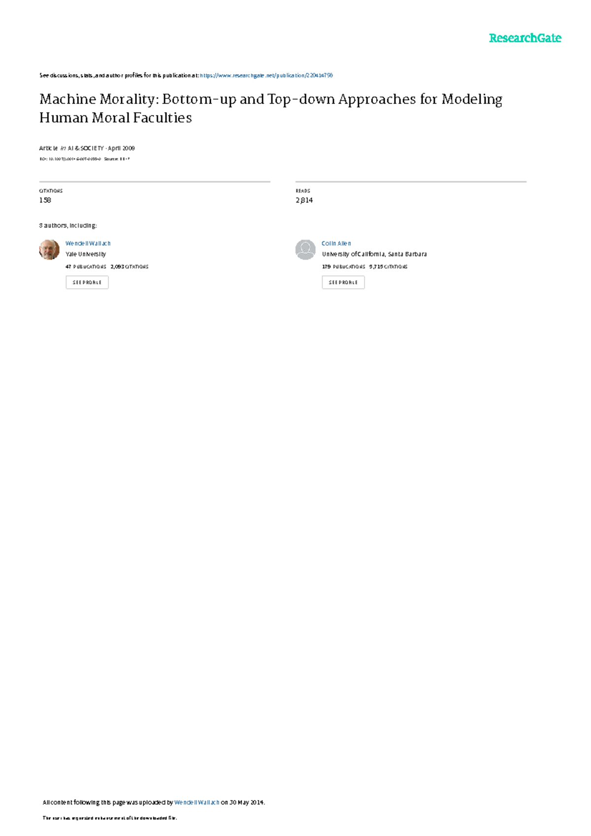 Machine Morality Bottom-up and Top-down Approaches - See discussions ...