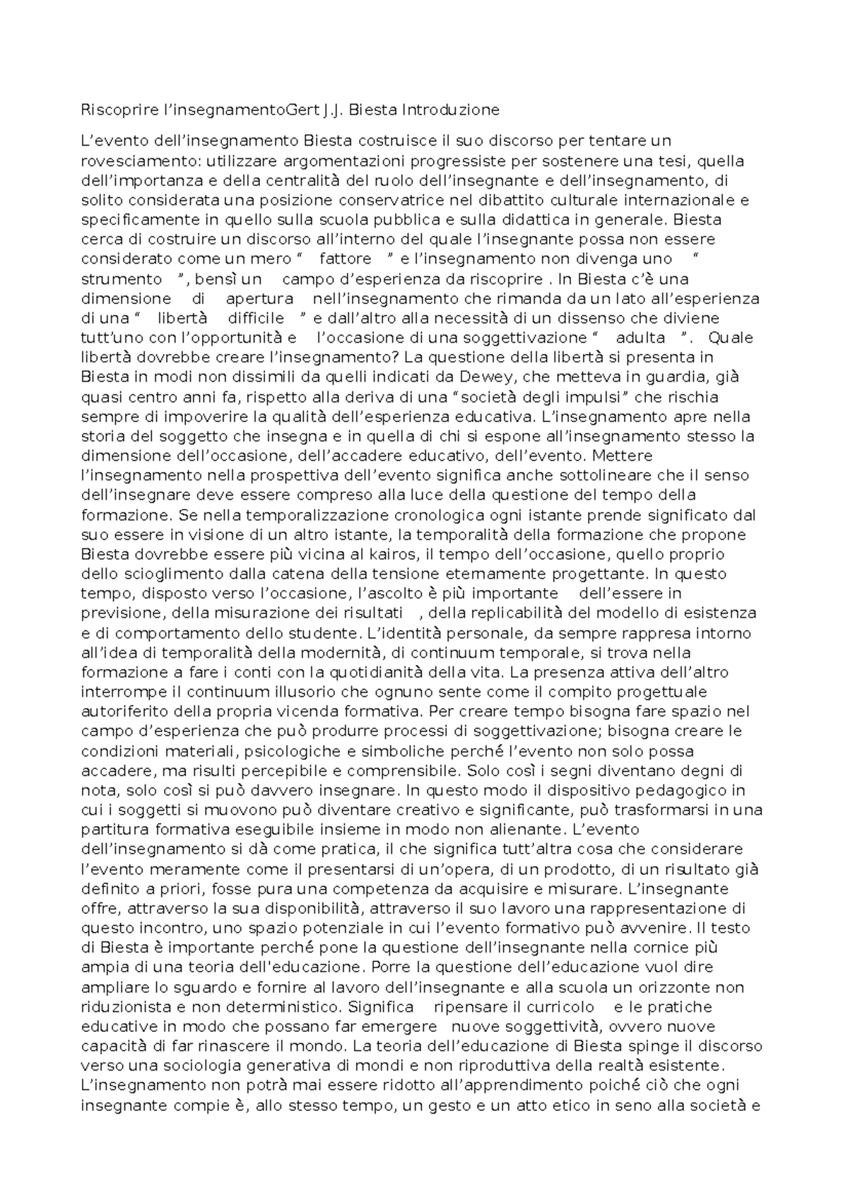 Biesta - Tale file contiene il riassunto completo del manuale ...