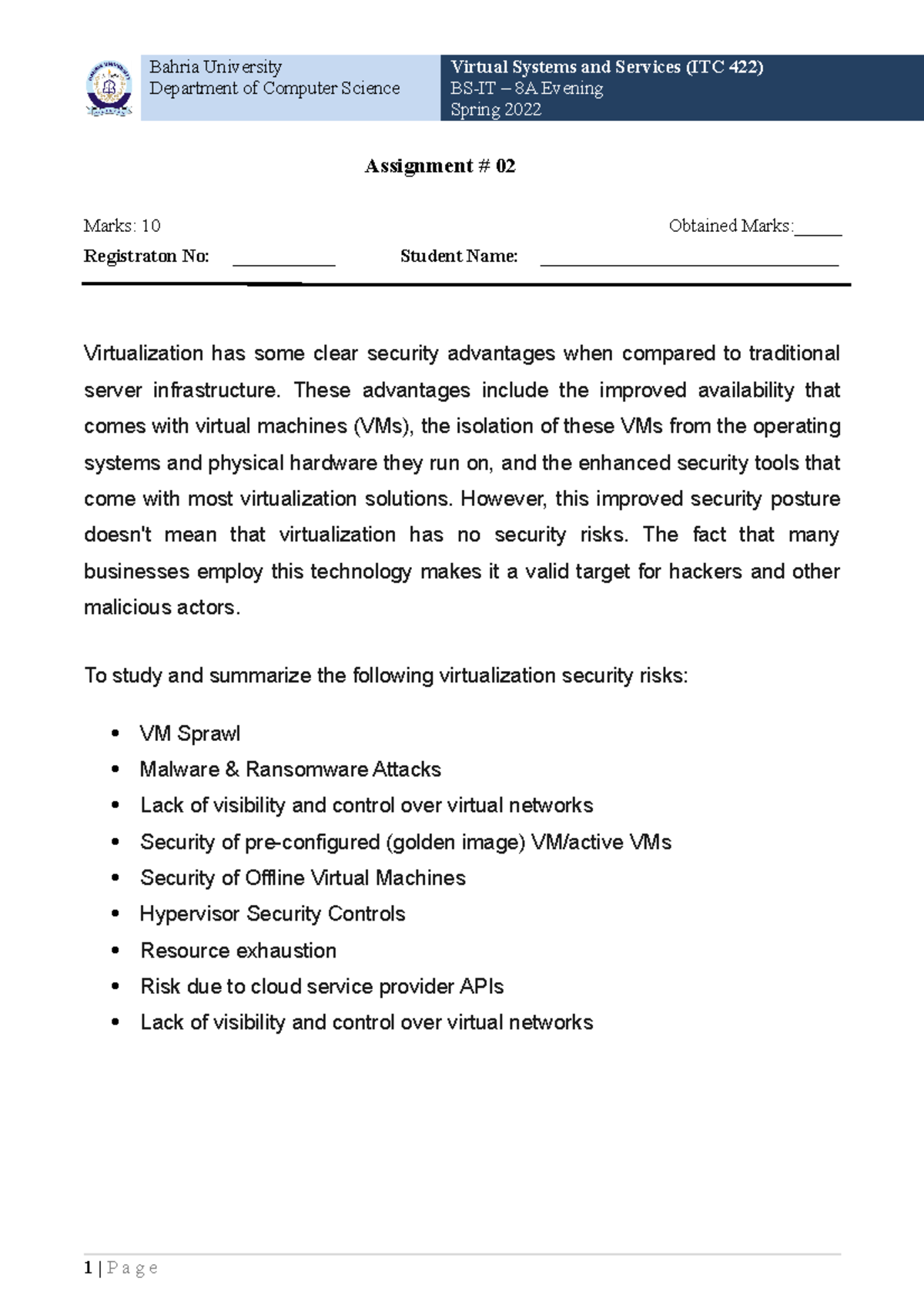 Assignment 2 22042022 104805 am - Bahria University Department of Computer Science Virtual ...