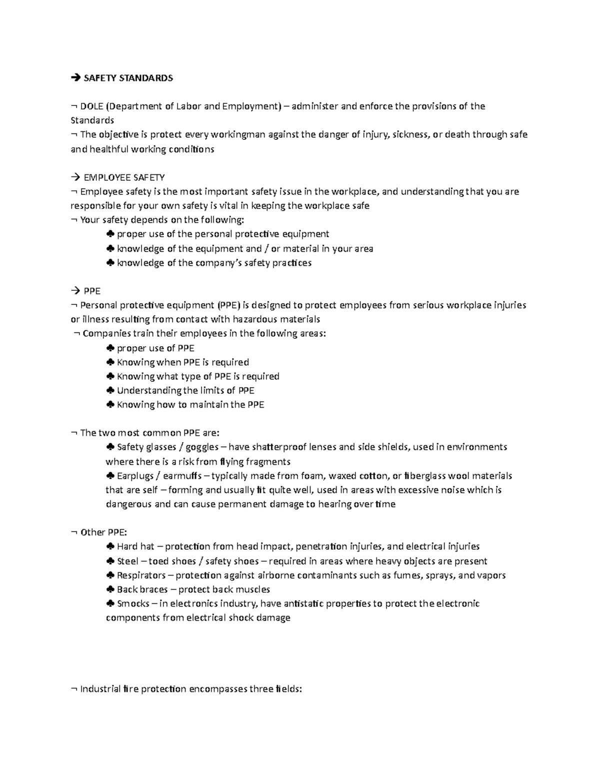 Safety Standards - SAFETY STANDARDS DOLE (Department of Labor and ...