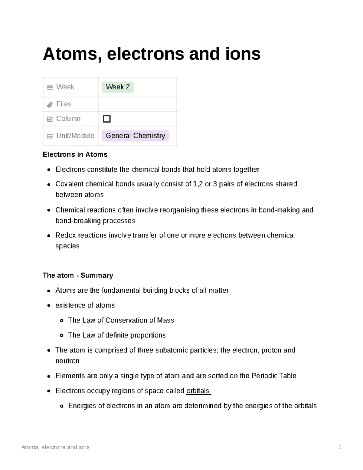 Atoms electrons and ions - Atoms, electrons and ions Week Week 2 Files ...