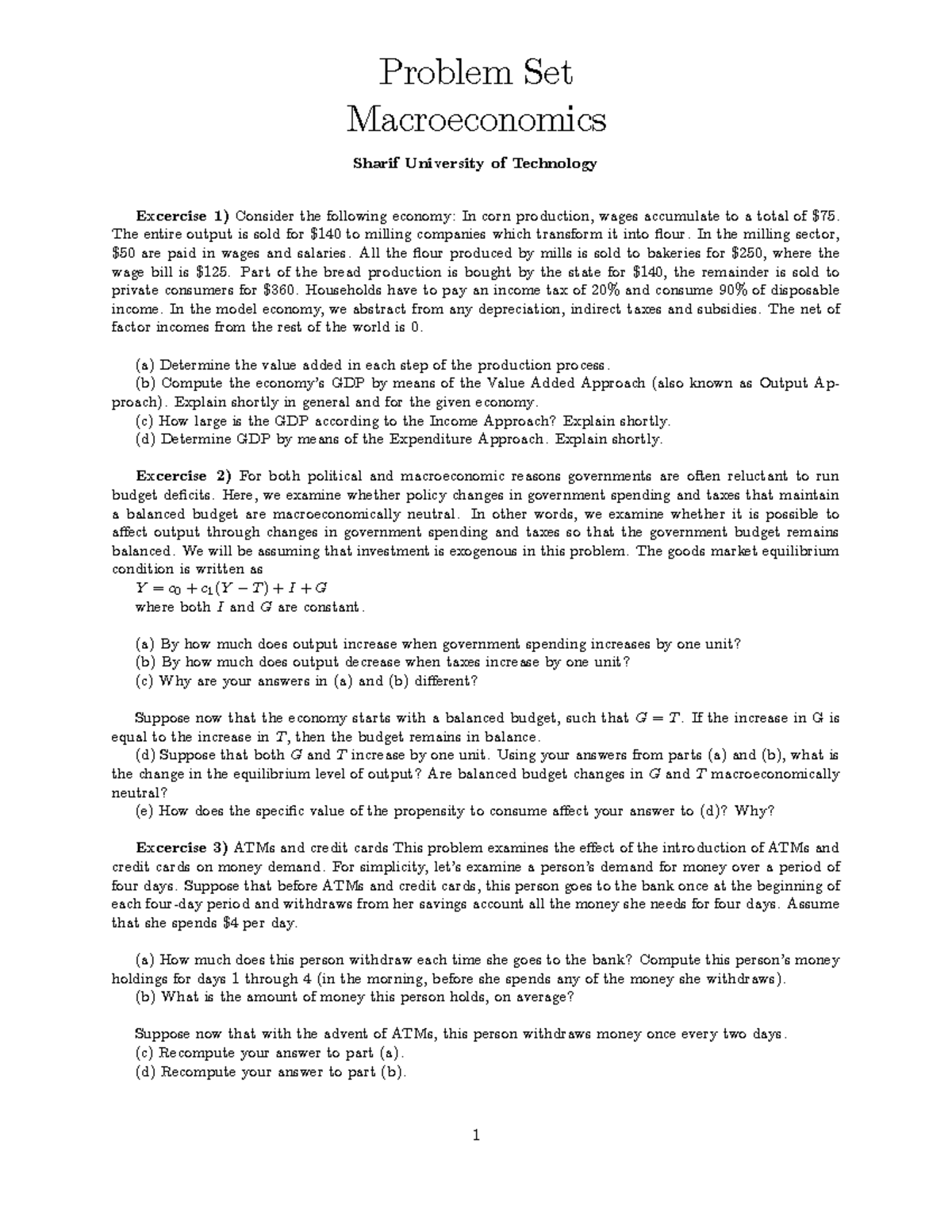 Probles Set - Problem set - Problem Set Macroeconomics Sharif ...