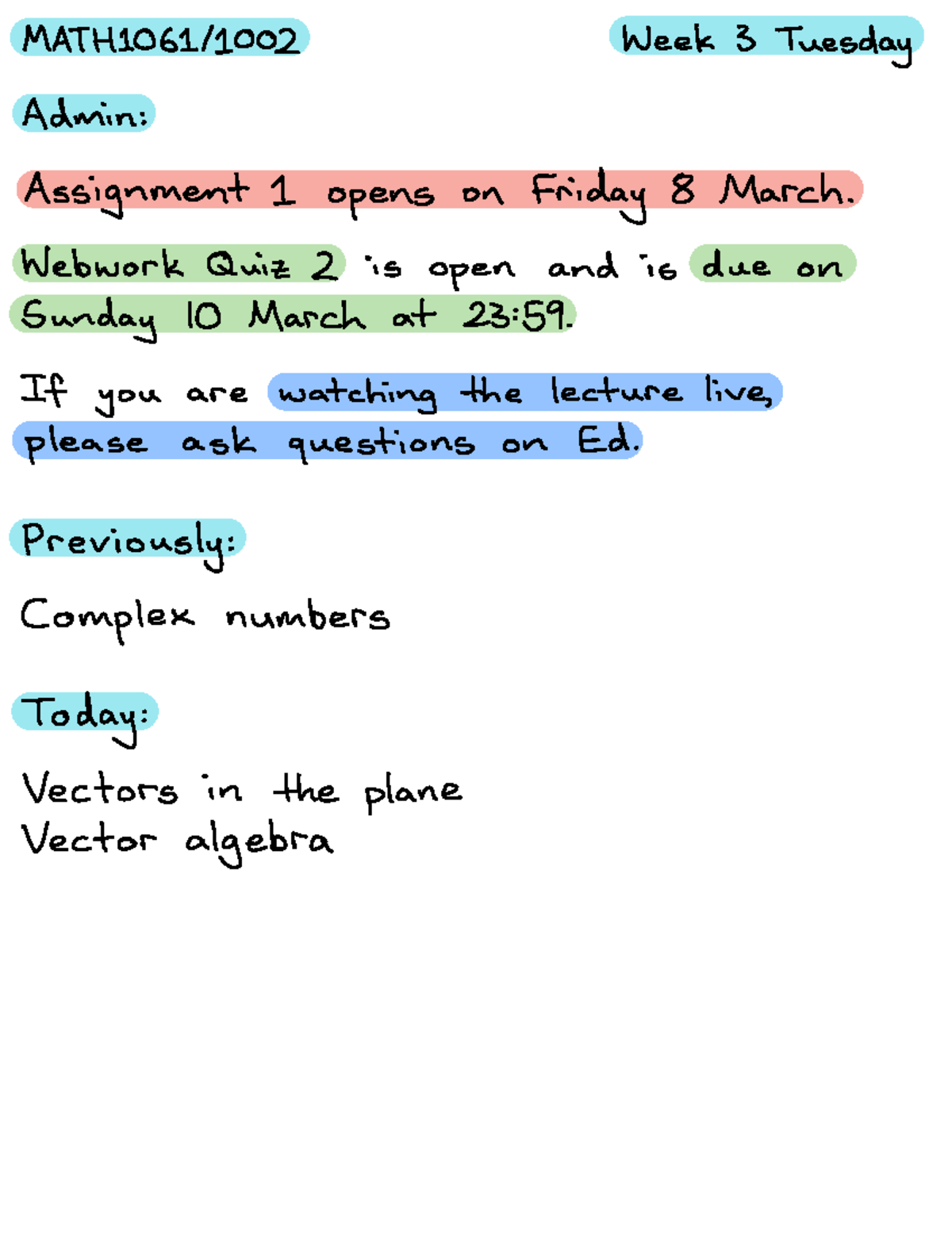 MATH1061 LA Lecture 3 1 b - MATH1002 - Studocu