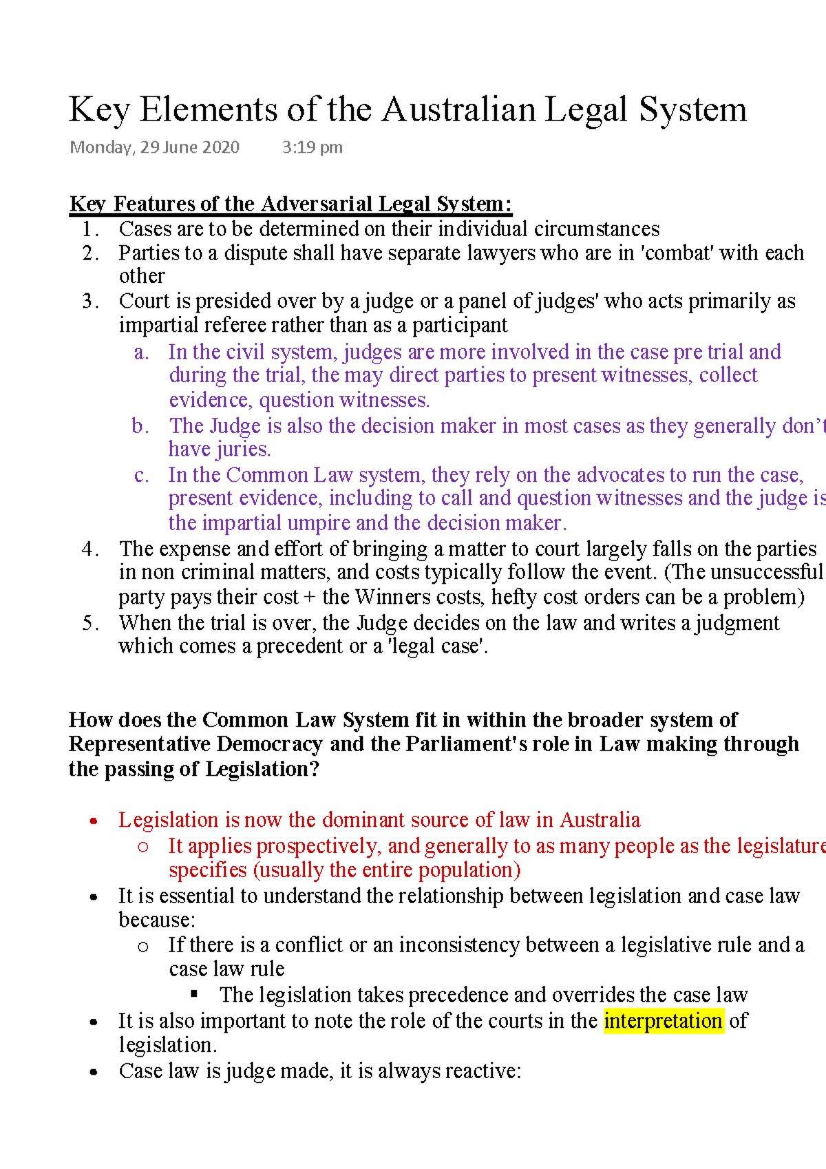 Key Elements of the Australian Legal System - Warning: TT: undefined ...