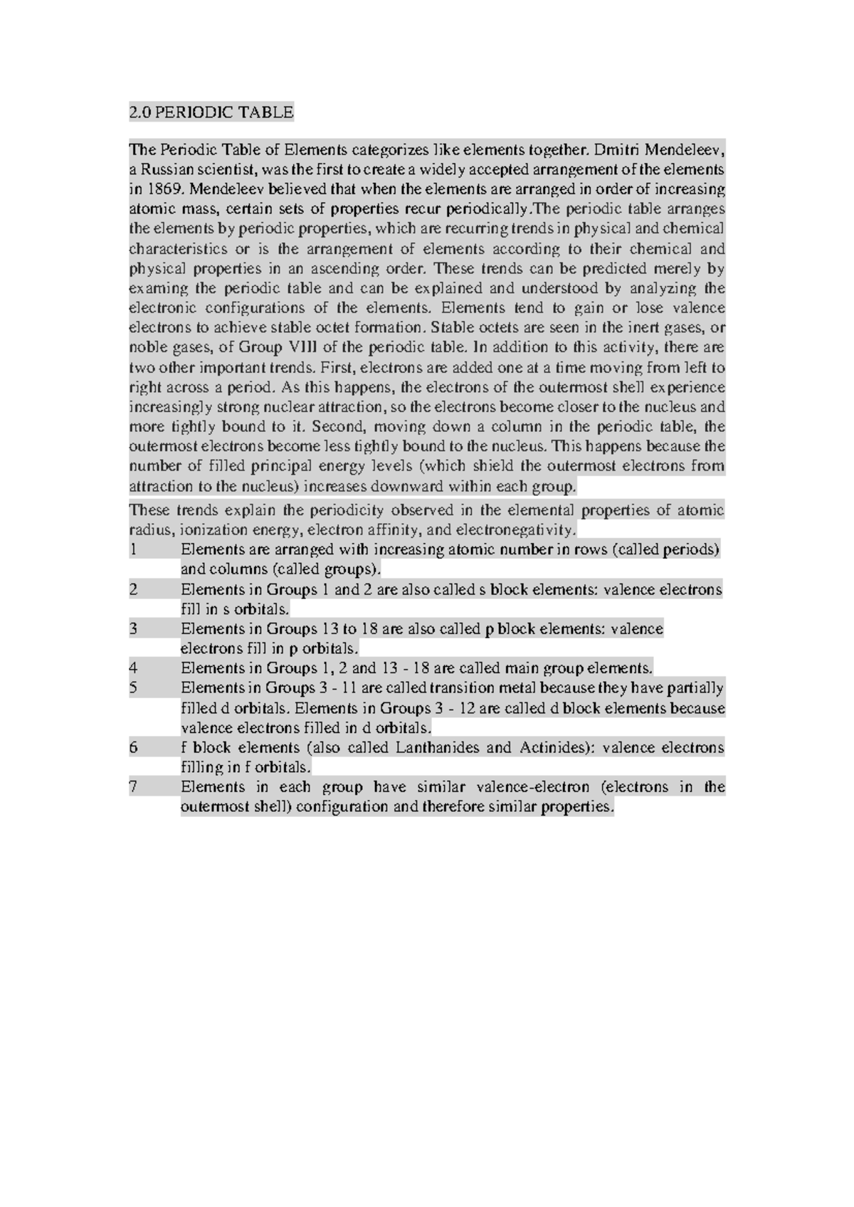 2101 Notes - Chemical Bonding and Structures - 2 PERIODIC TABLE The ...