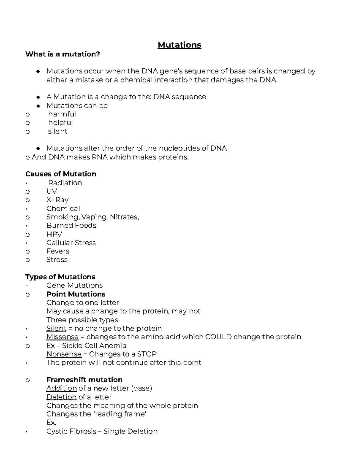 Copy of 9 Mutations - notes for slides - Mutations What is a mutation ...