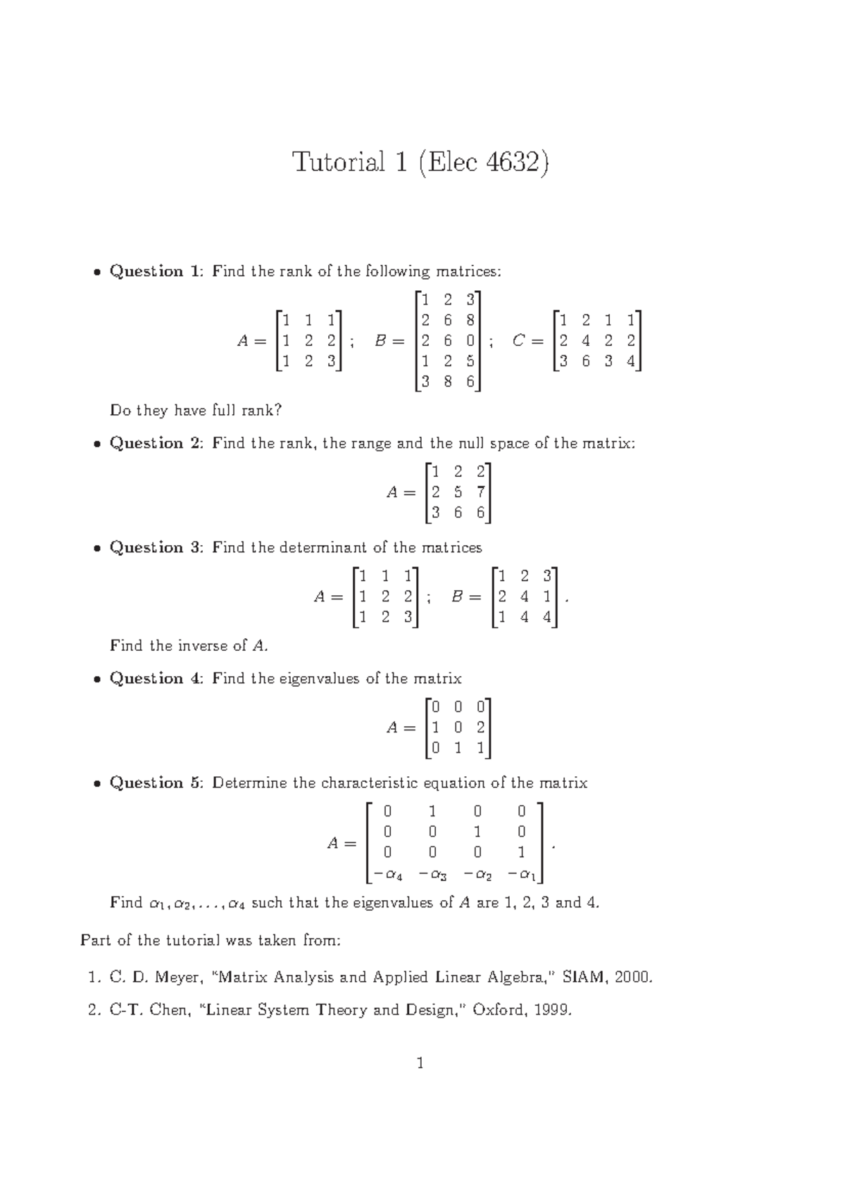 1662787212620-tutorial-1 - Tutorial 1 (Elec 4632) Question 1: Find the rank of the following ...