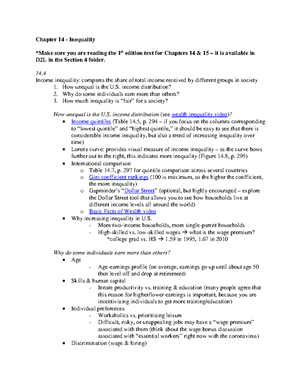 Ch14Inequality Class Notes - Chapter 14 - Inequality *Make sure you are ...