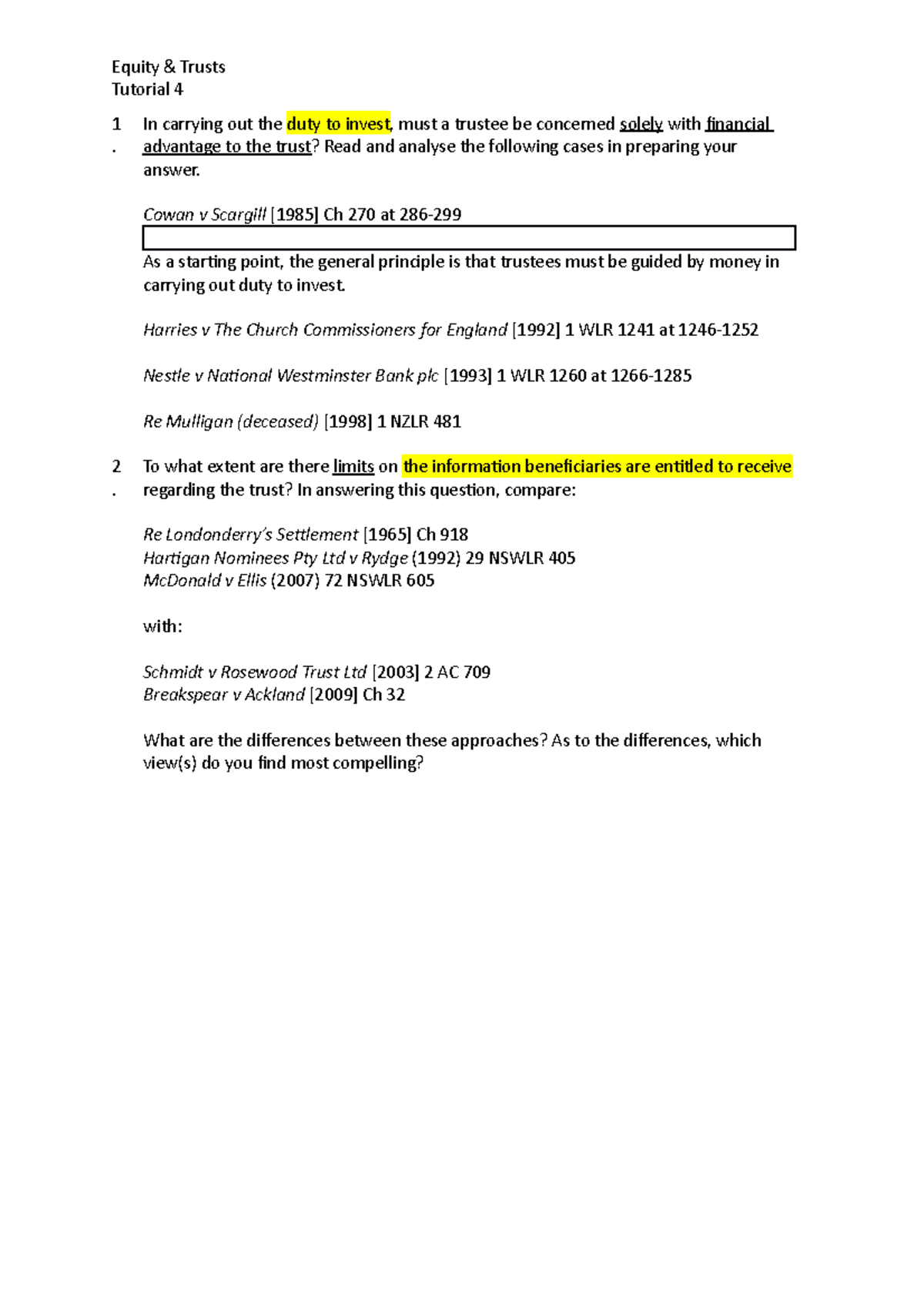 Et tutorial 4 - Equity Trusts Tutorial 4 1 . In carrying out the duty ...