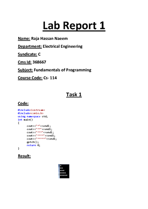 Report 3 - Submission - Lab Report 3 Name: Raja Hassan Naeem Department: Electrical Engineering ...