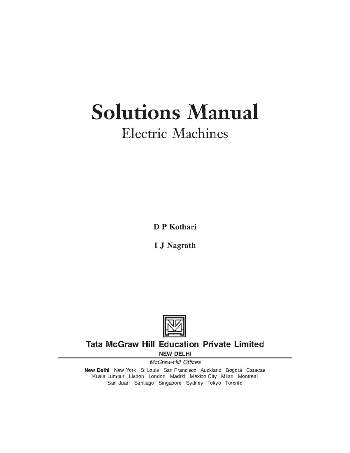 Electrical Machines Kothari Nagrath All Chapter Solutions - Tata McGraw ...