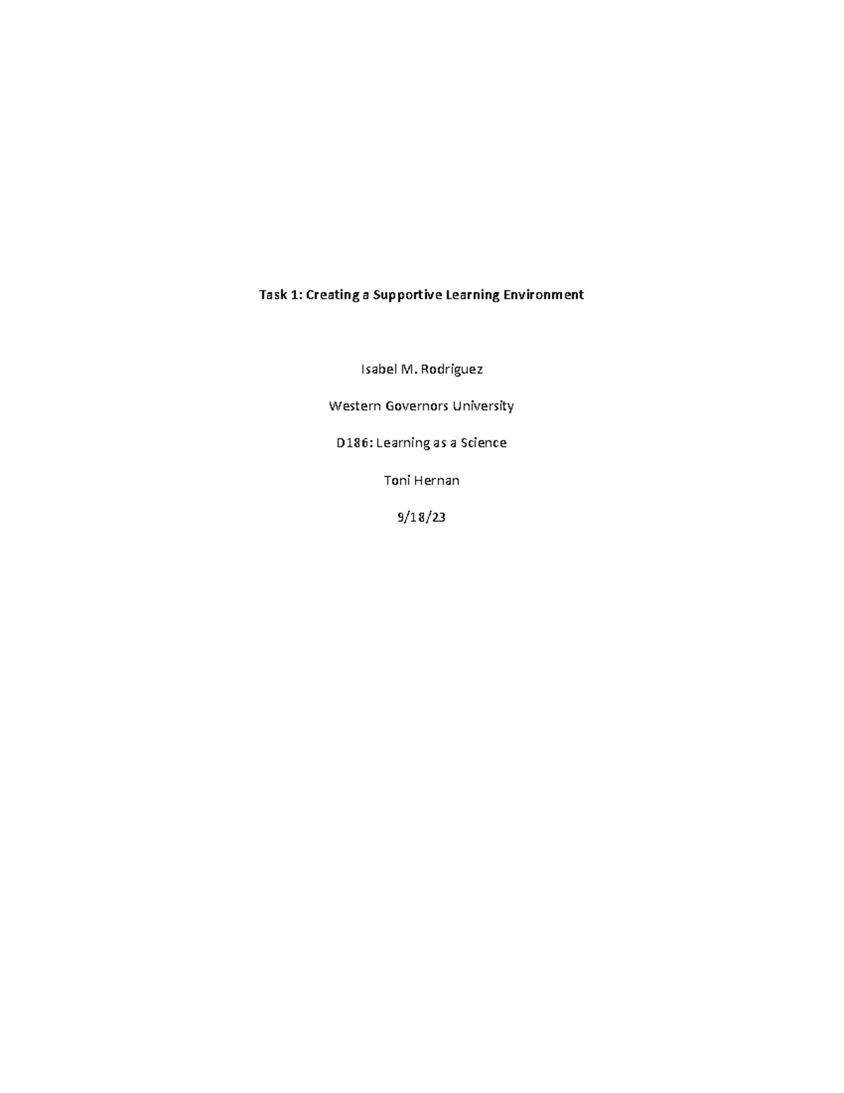 D186creating Asupportive Learning Environment Revised Task 1 Creating A Supportive Learning