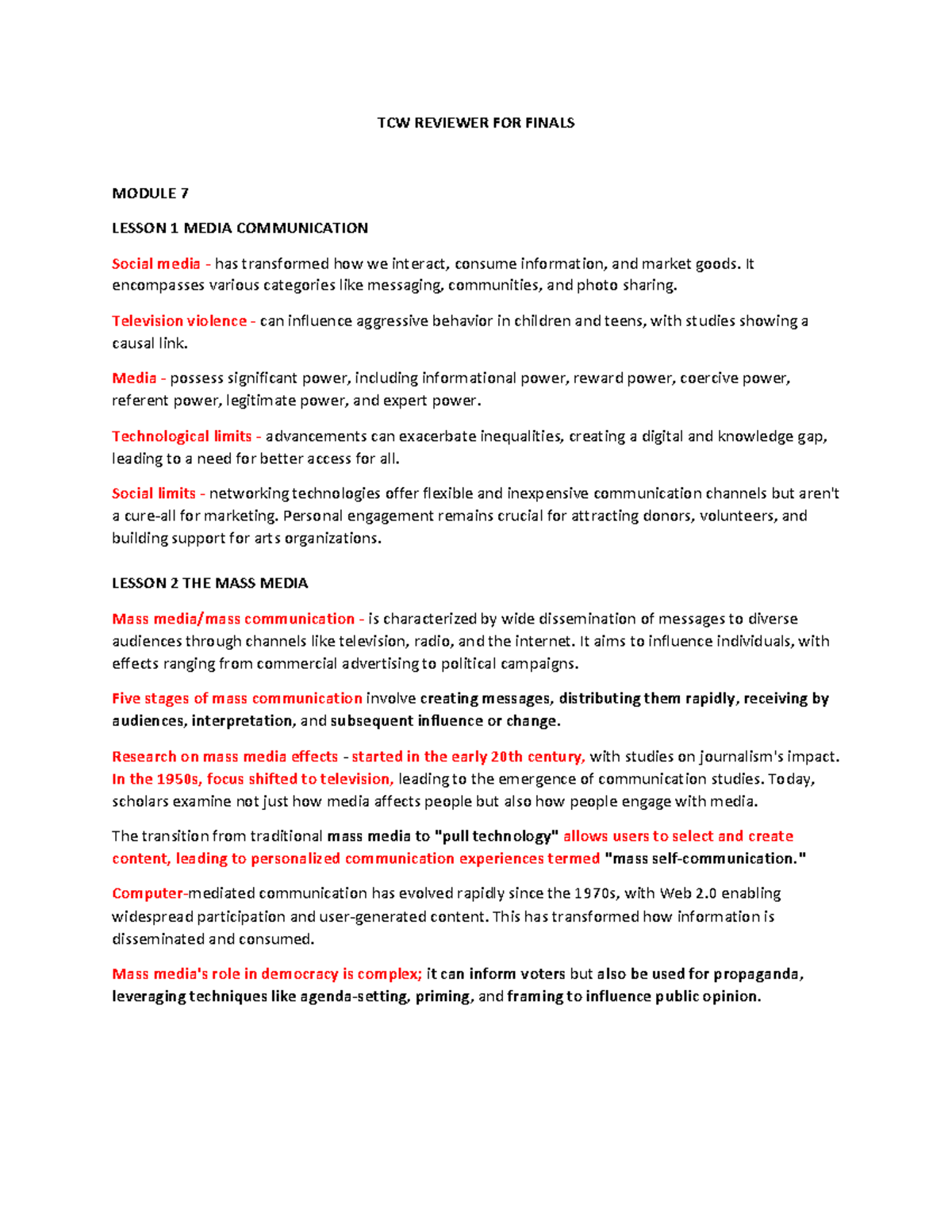 TCW Reviewer FOR Finals - TCW REVIEWER FOR FINALS MODULE 7 LESSON 1 ...