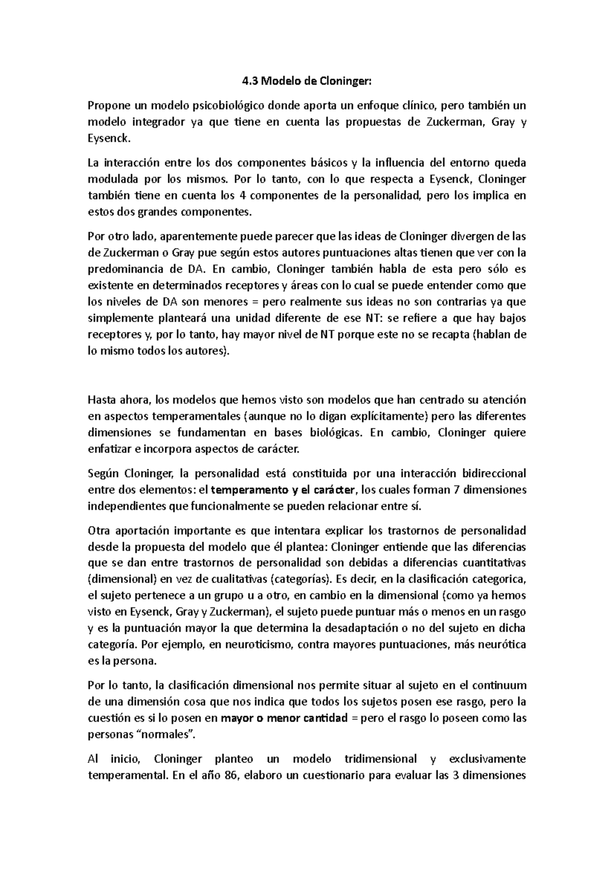 Tema 4.4 Cloninger y el TCI - 4 Modelo de Cloninger: Propone un modelo ...