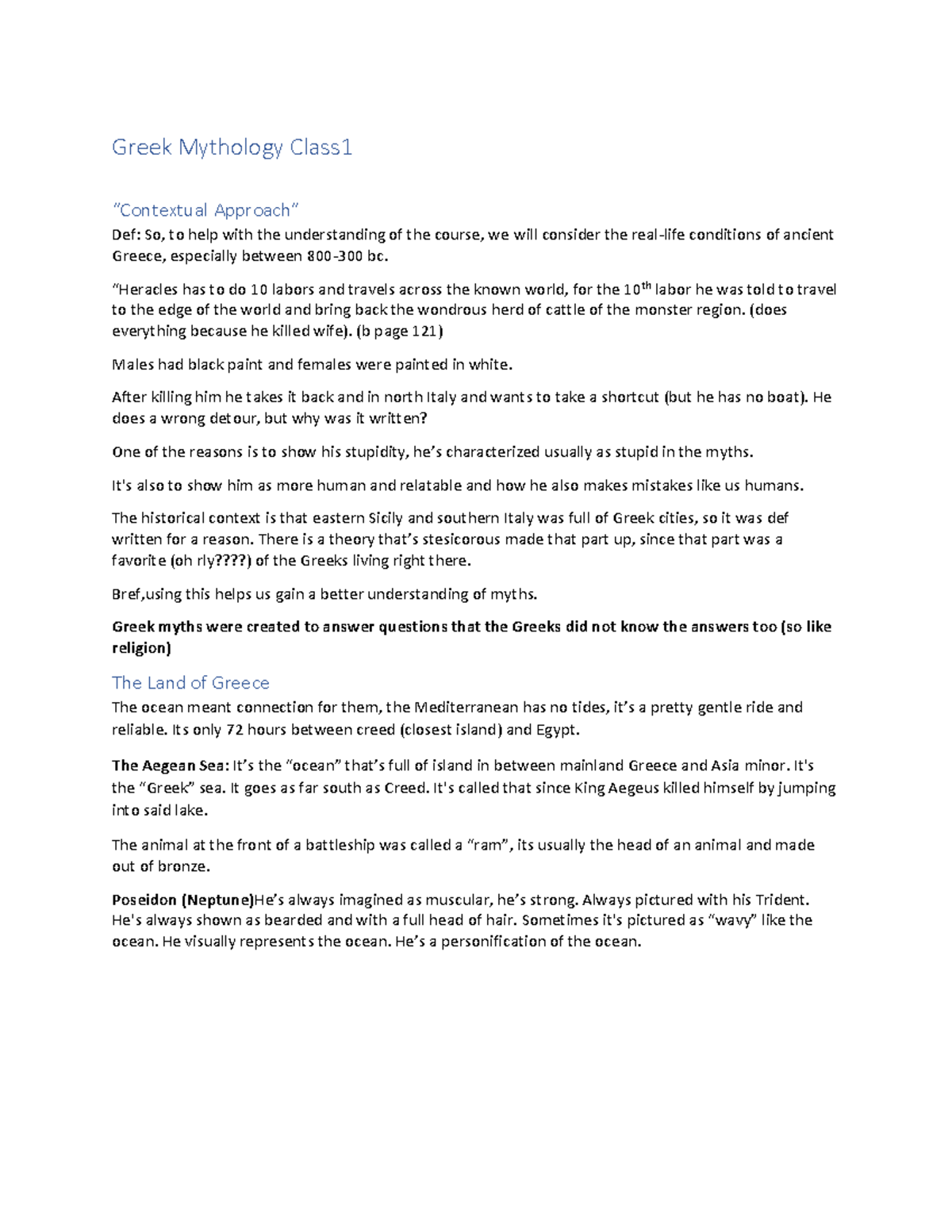 Greek Mythology class 1 - Greek Mythology Class “Contextual Approach ...